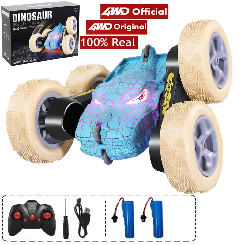 4WD Remote Control Dinosaur Stunt Car Monster Truck Double Sided 360 Rotating with LED Lights ...