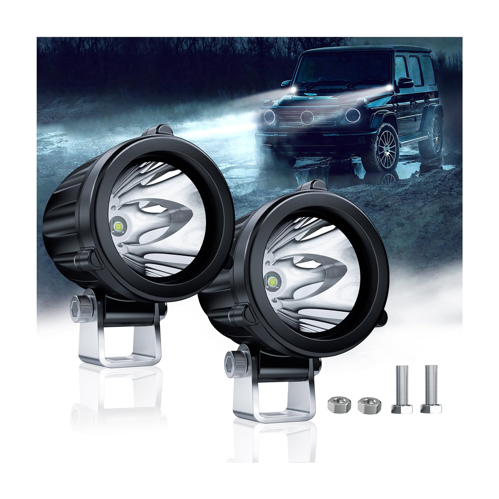 4WDKING 2" LED Round RRF12 Light 20W Spot Driving Light Waterproof Off ...