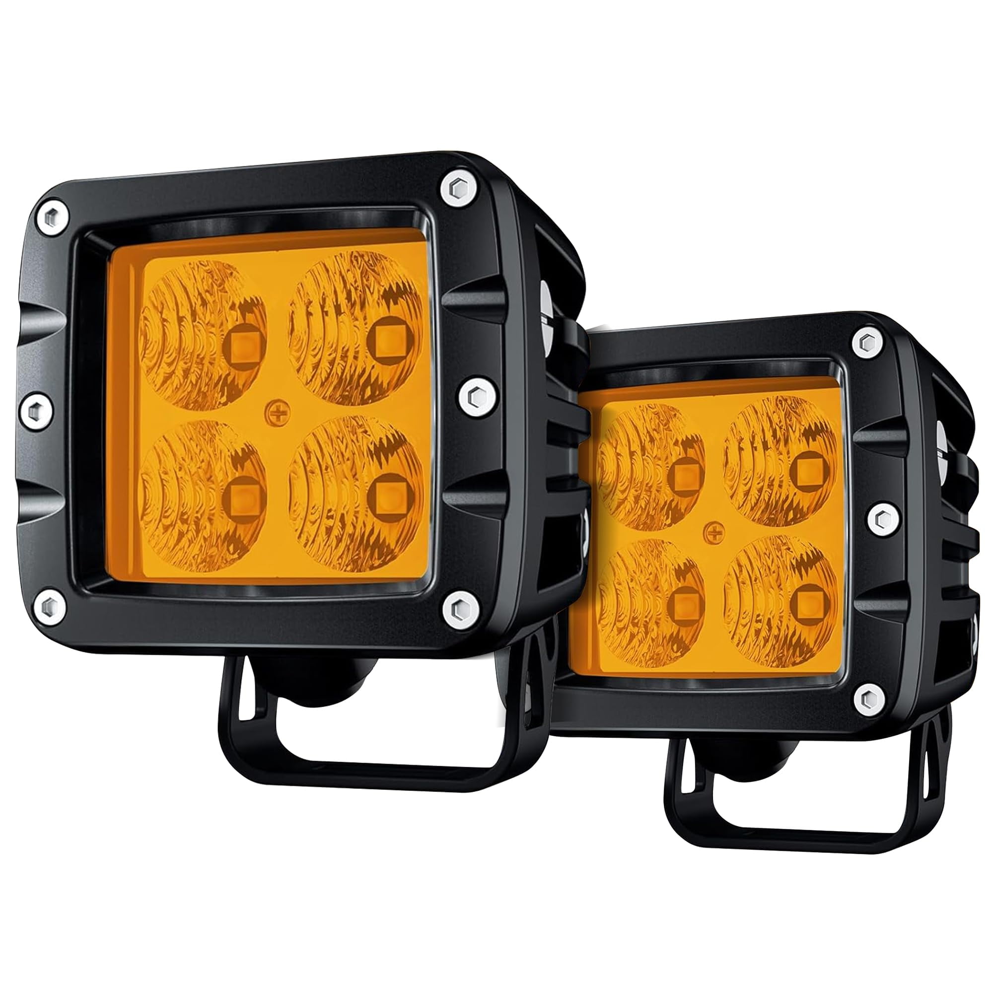 4WDKING 2PCS 3inch LED Amber Fog Light, 20W Square Super Bright Flood ...