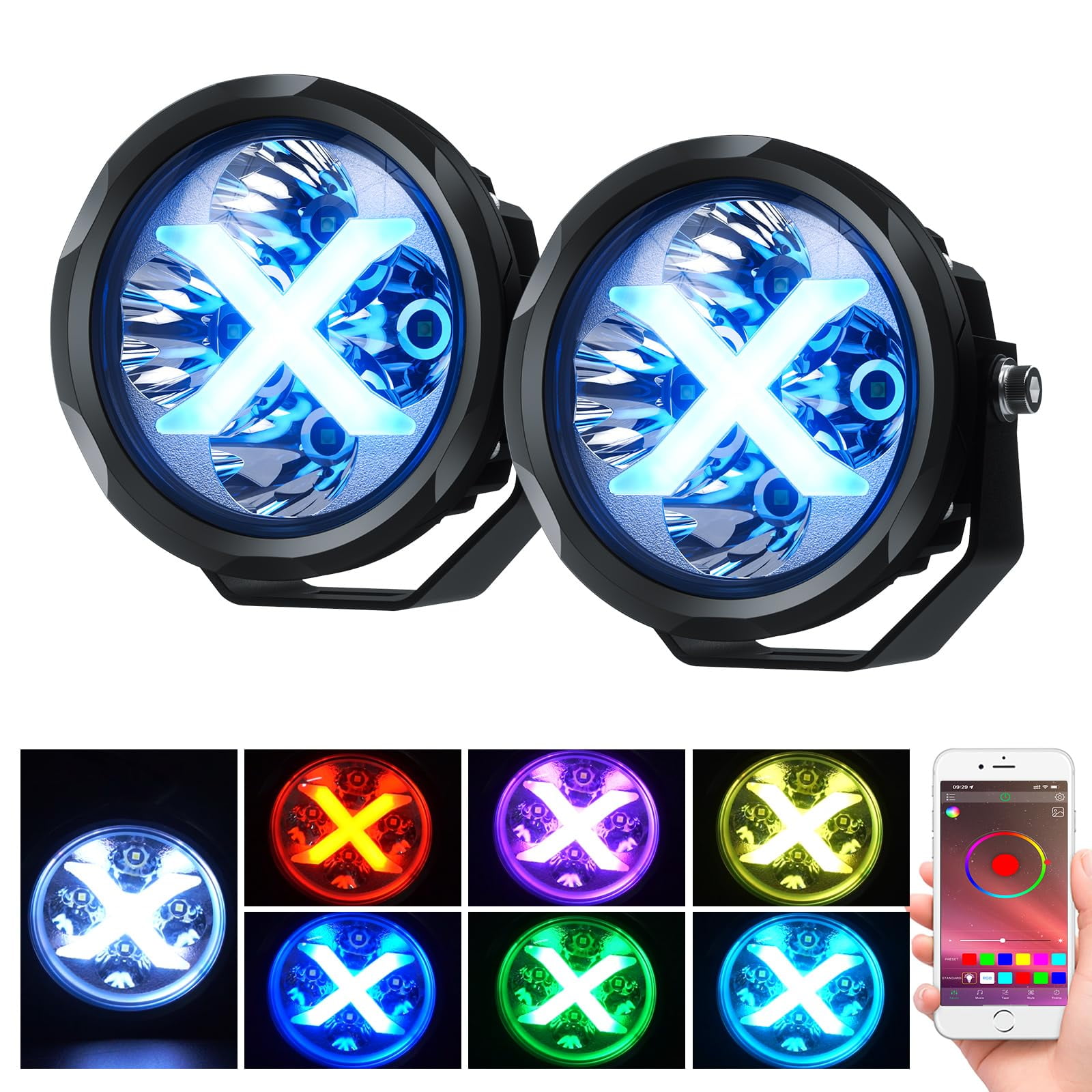 4WDKING 2PCS 4 Inch SSF20 RGB LED Pods, Off Road Driving Flood Light ...