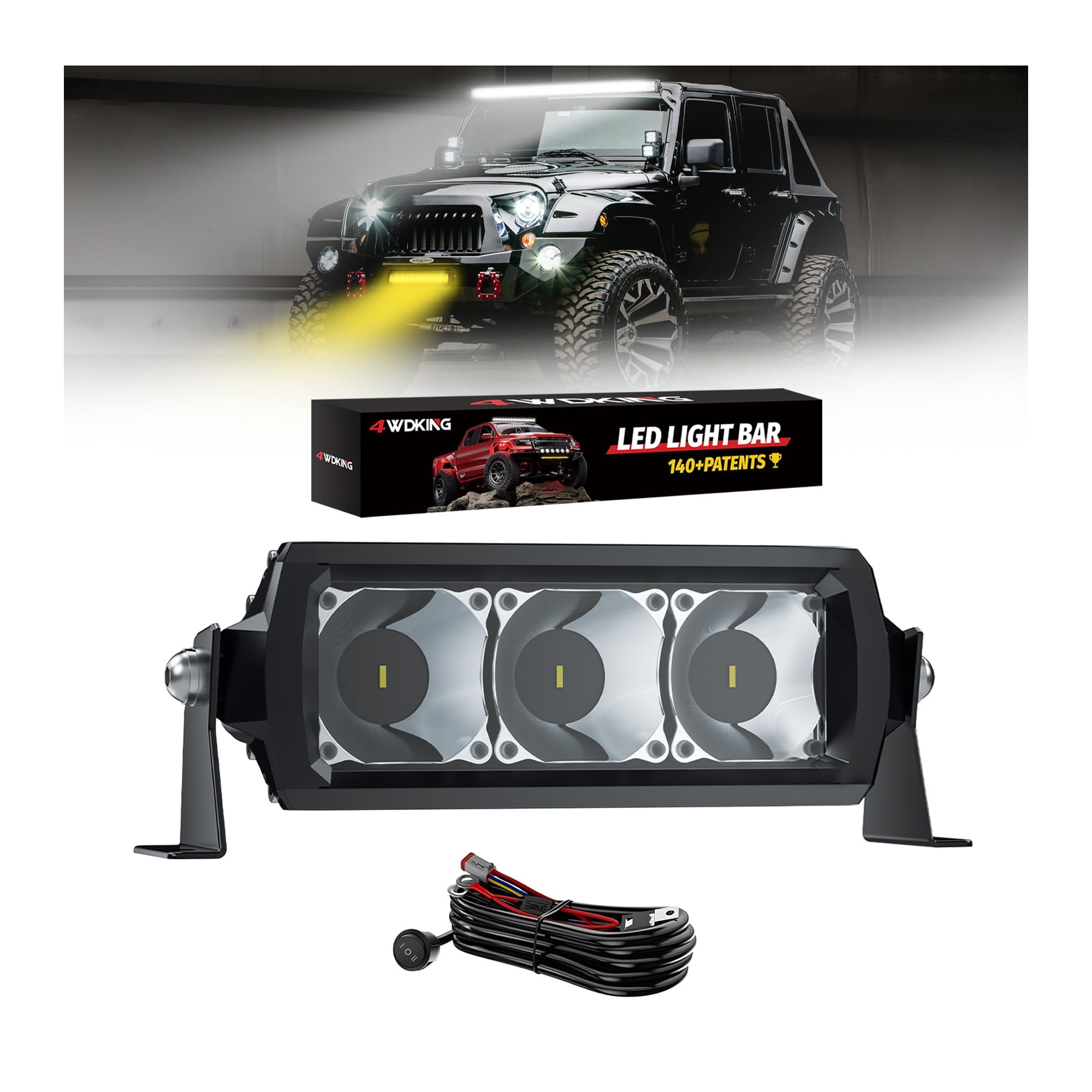 4WDKING 8 Inch Dual-Color KEF16 LED Light Bar, Bright Spot Lights with ...