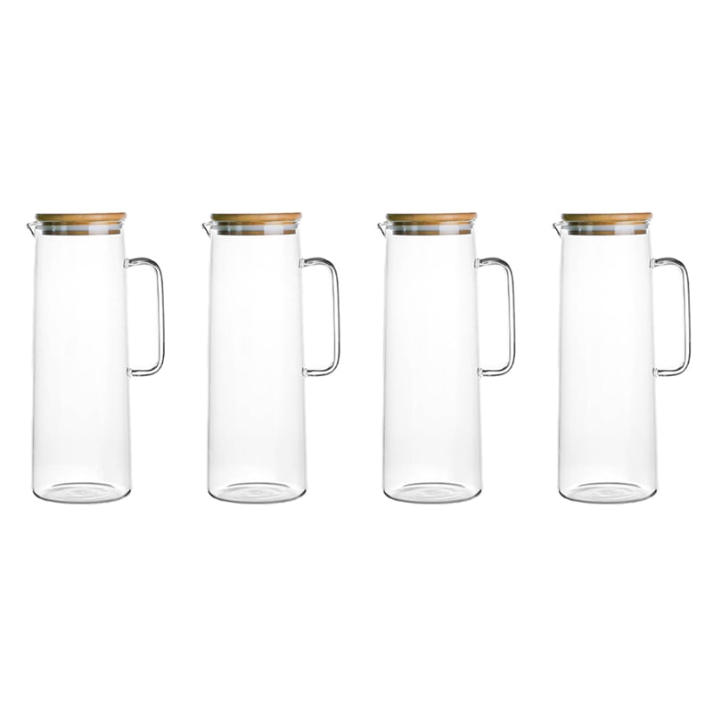 4X 1.7L Glass Water Pitcher with Handle Bamboo Lid Heat Cold Hot Kettle ...