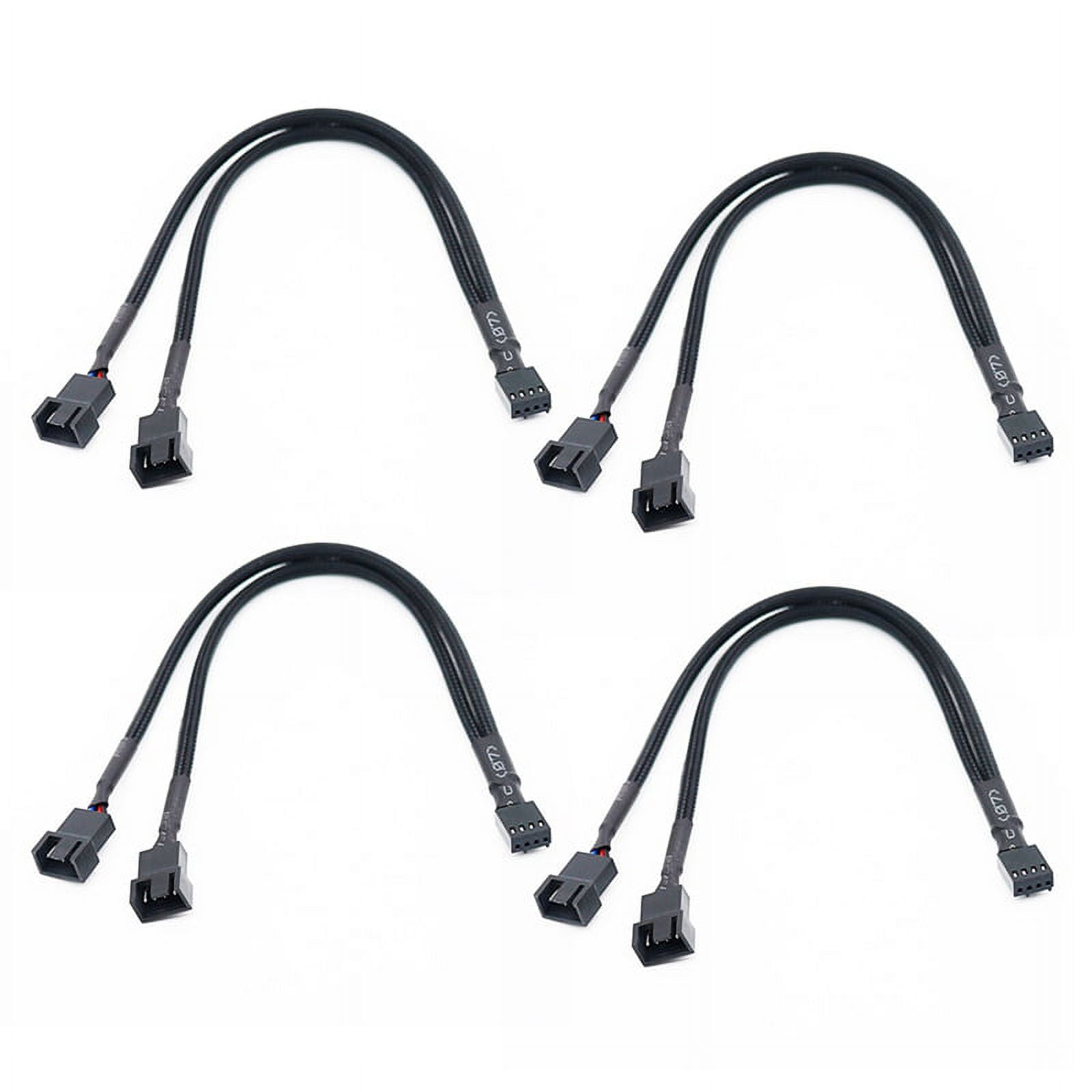 4X 1 to 2 Way Braided Cable Y Splitter 3/4 Pin PWM Male Connector Fan ...