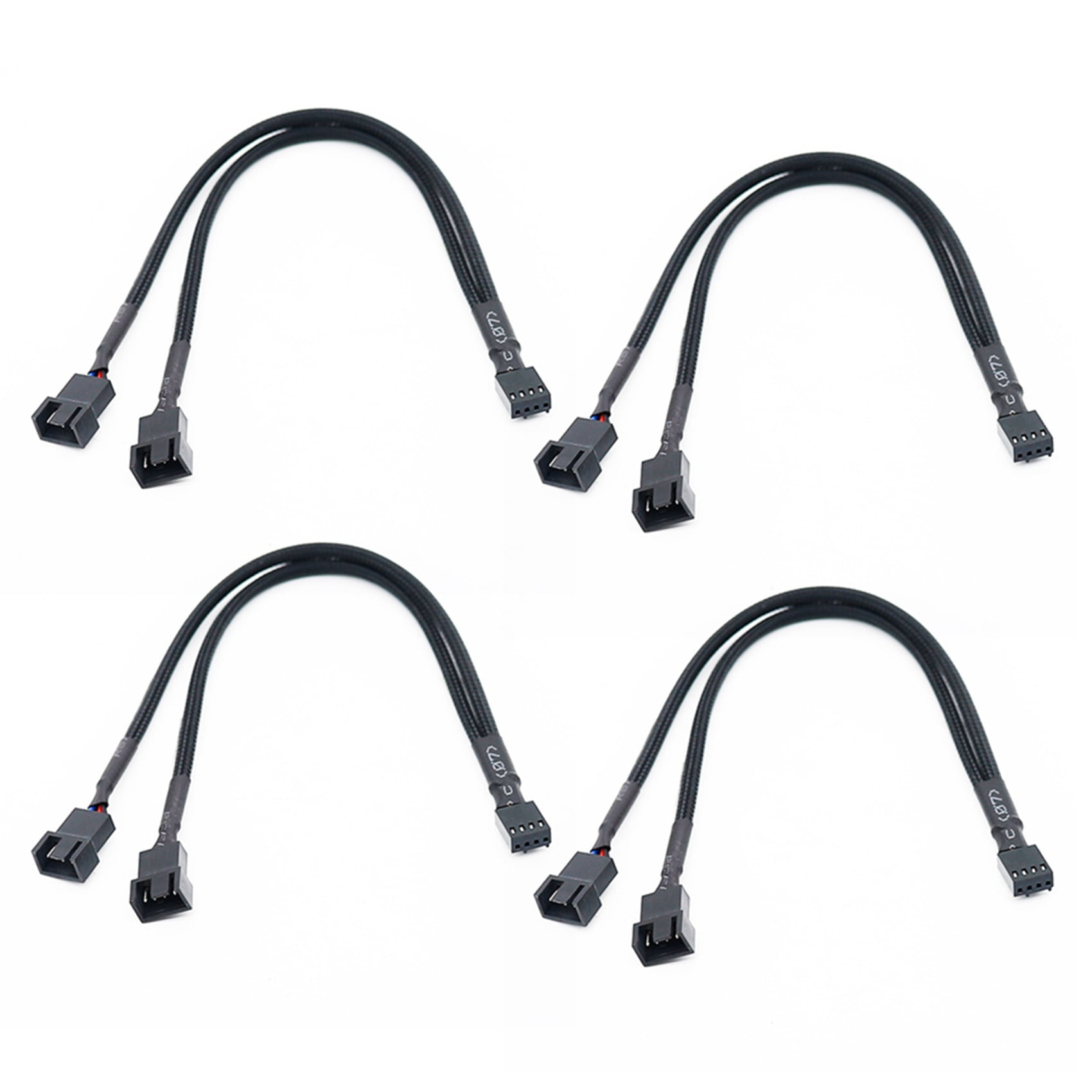 4X 1 to 2 Way Braided Cable Y Splitter 3/4 Pin PWM Male Connector Fan ...