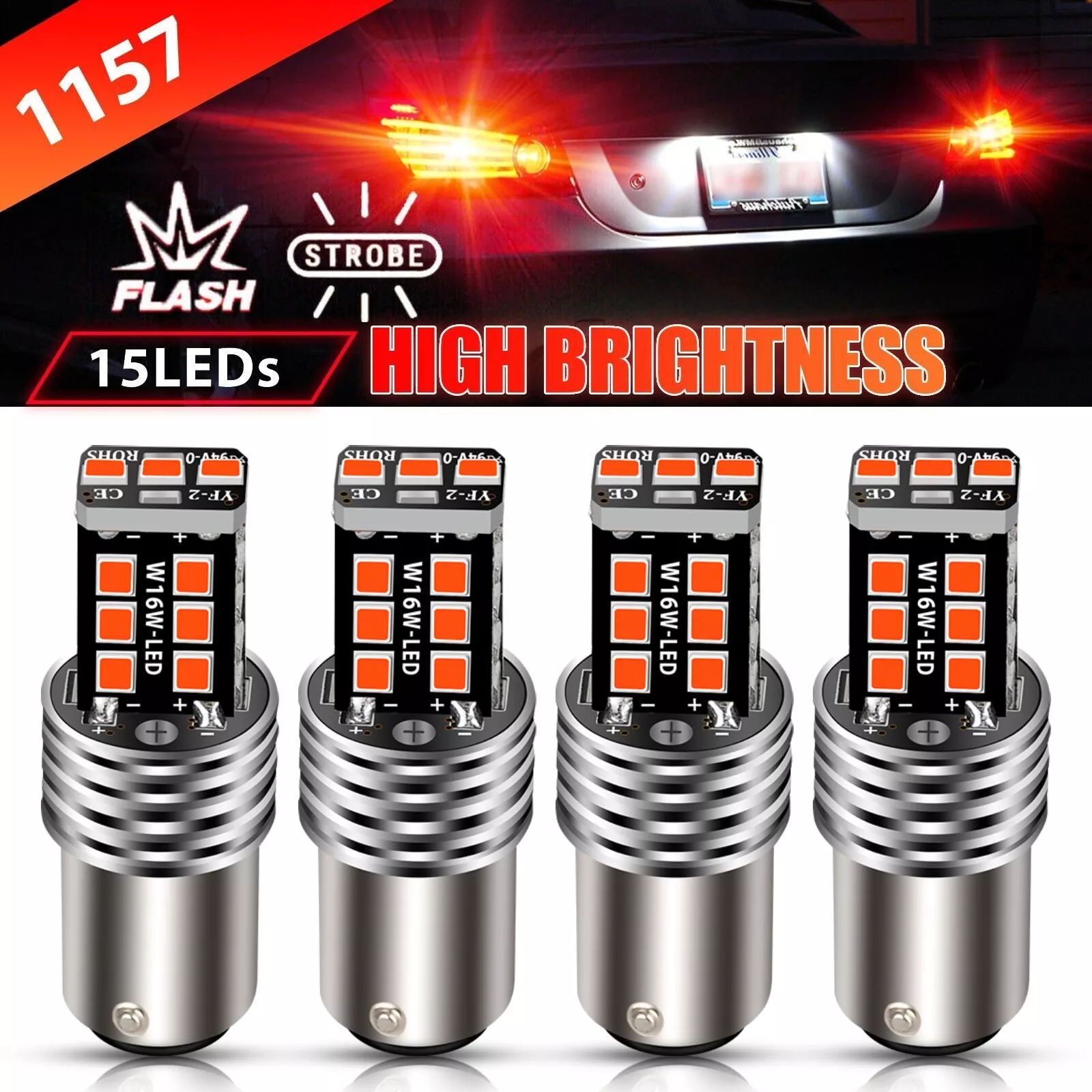 4X 1157 LED Strobe Flashing Safety Alert Brake Tail Light Stop Parking ...