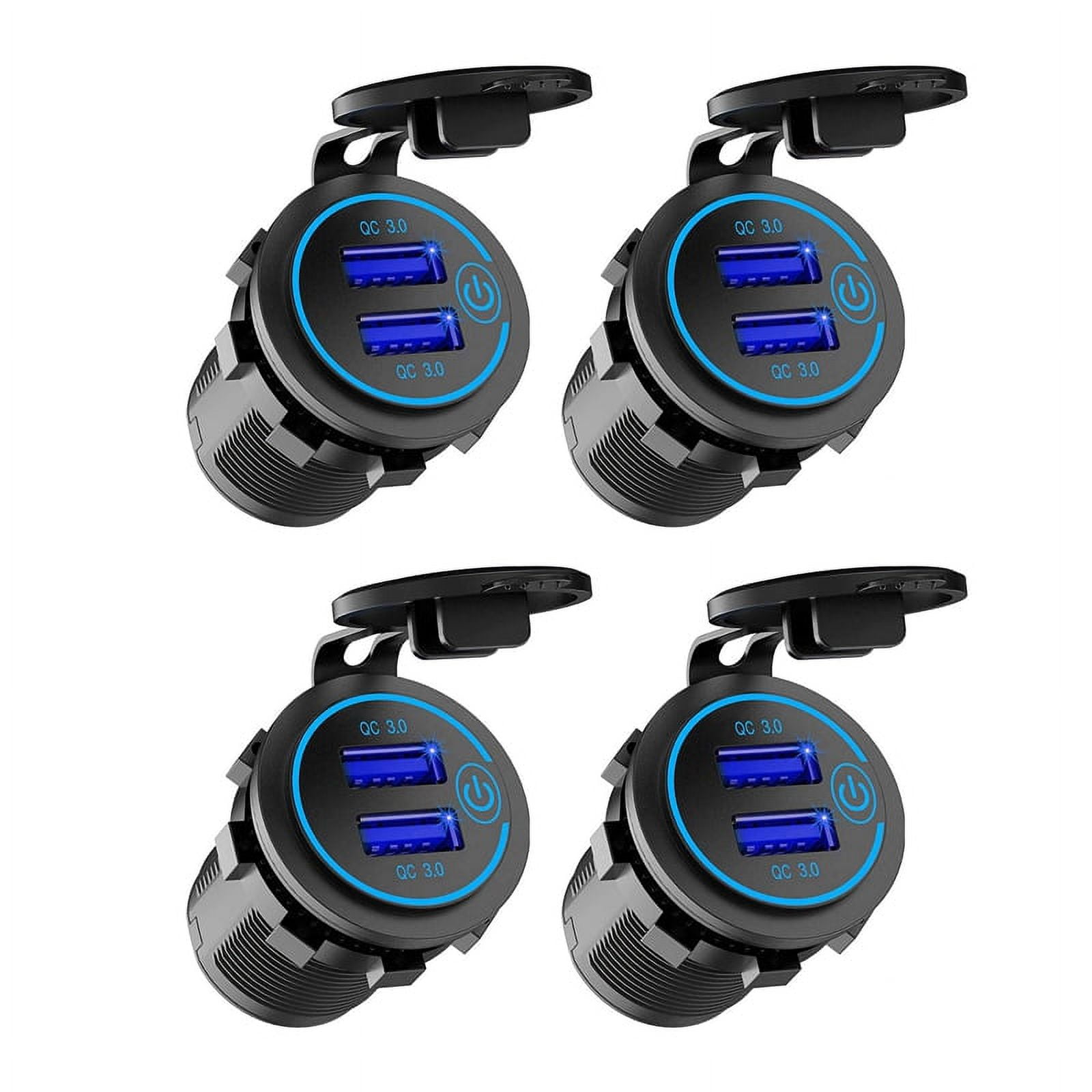 4X 12V USB Outlet, Dual QC 3.0 USB Car Charger with Switch,36W USB Waterproof Power Outlet ...