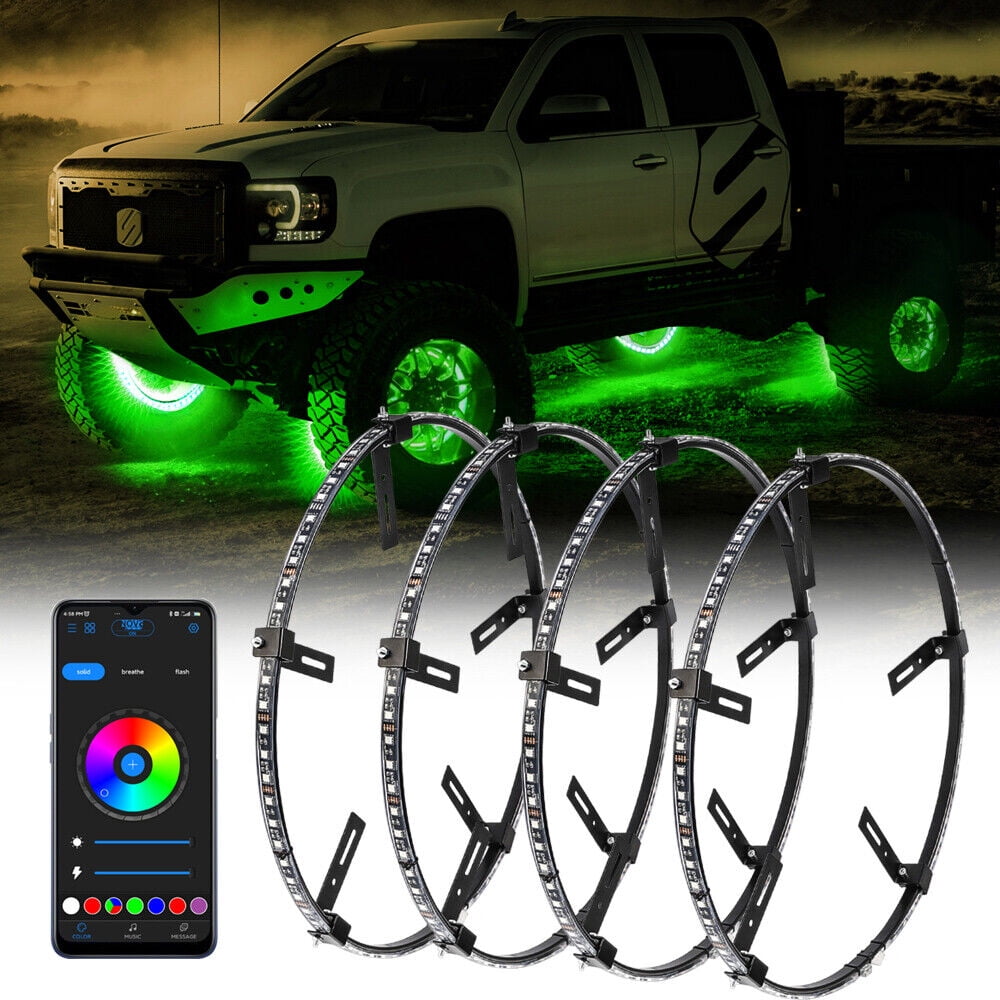 4X 15.5" RGB LED Wheel Ring Light Turn Signal Brake Light Bluetooth APP ...