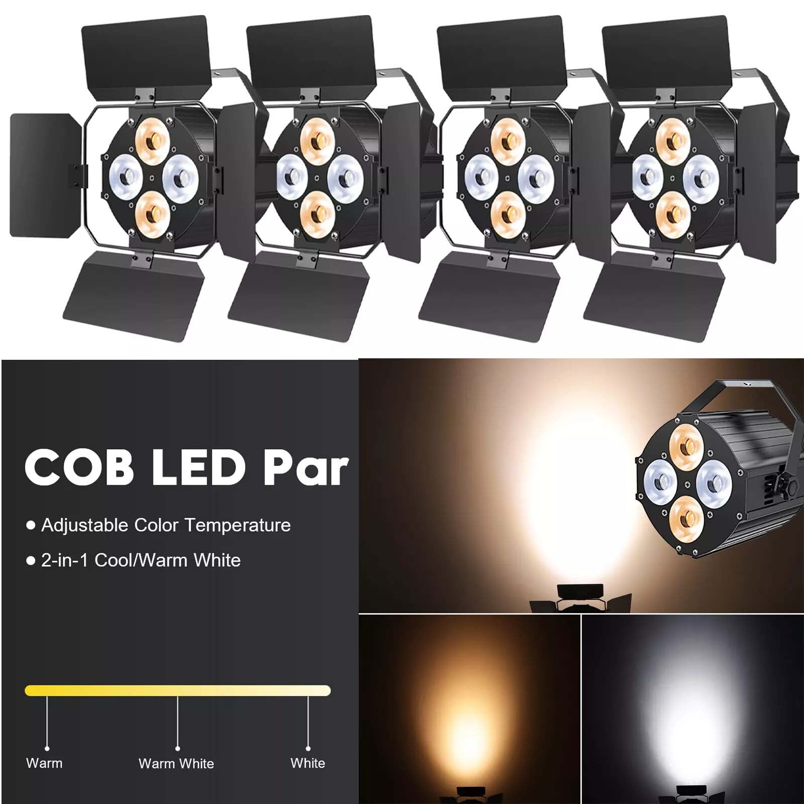 4X 200W COB LED 2in1 Par DMX Audience Blinder Stage Light w/ Barn Doors ...