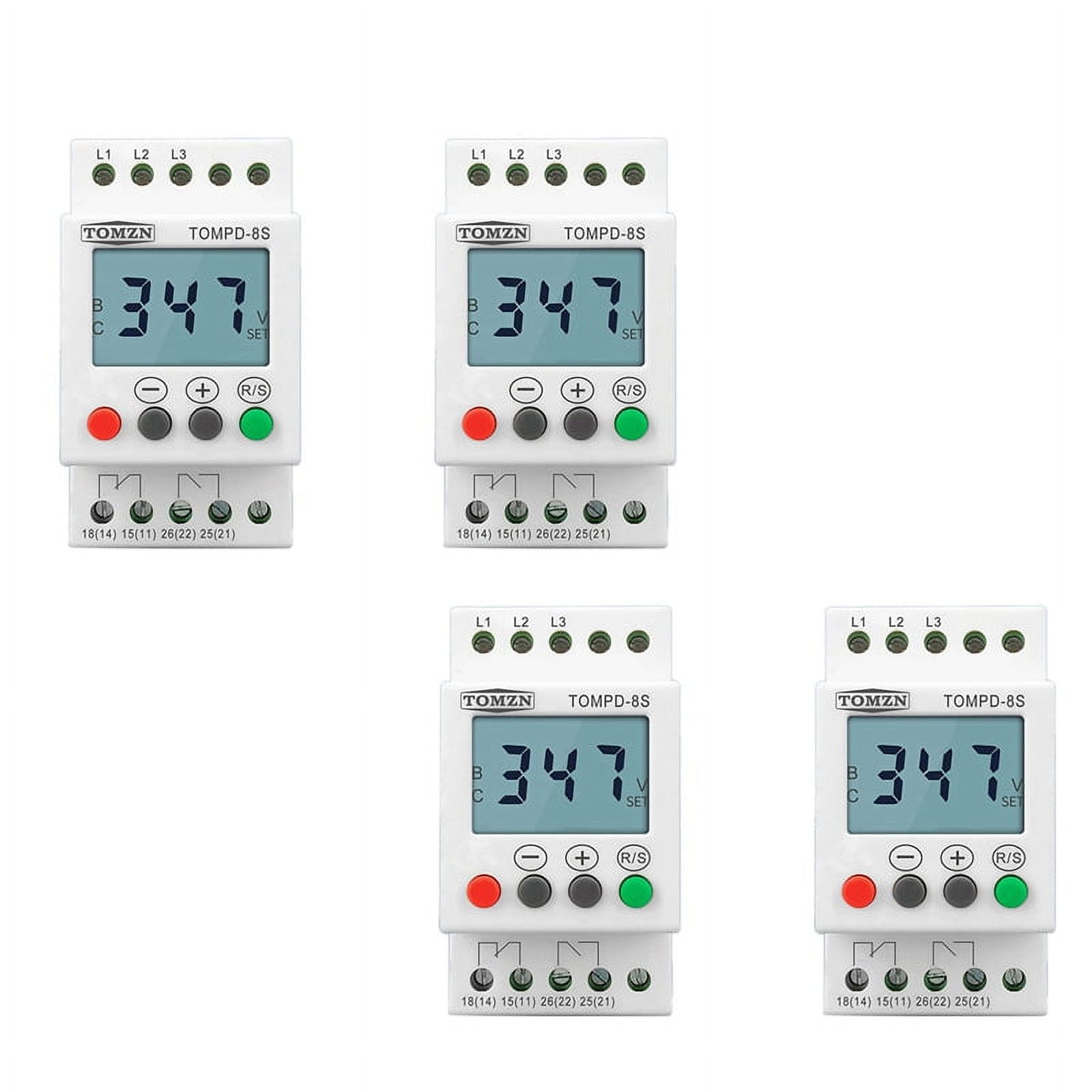 4X 3 Phase Din Rail Adjustable Under Over Voltage Protector Voltage ...