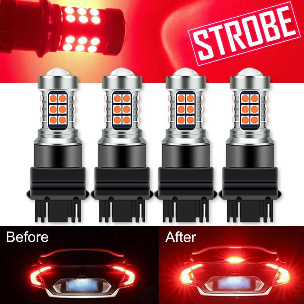 4X 3157 Red LED Bright Strobe Flash Blinking Brake Tail Stop Light ...