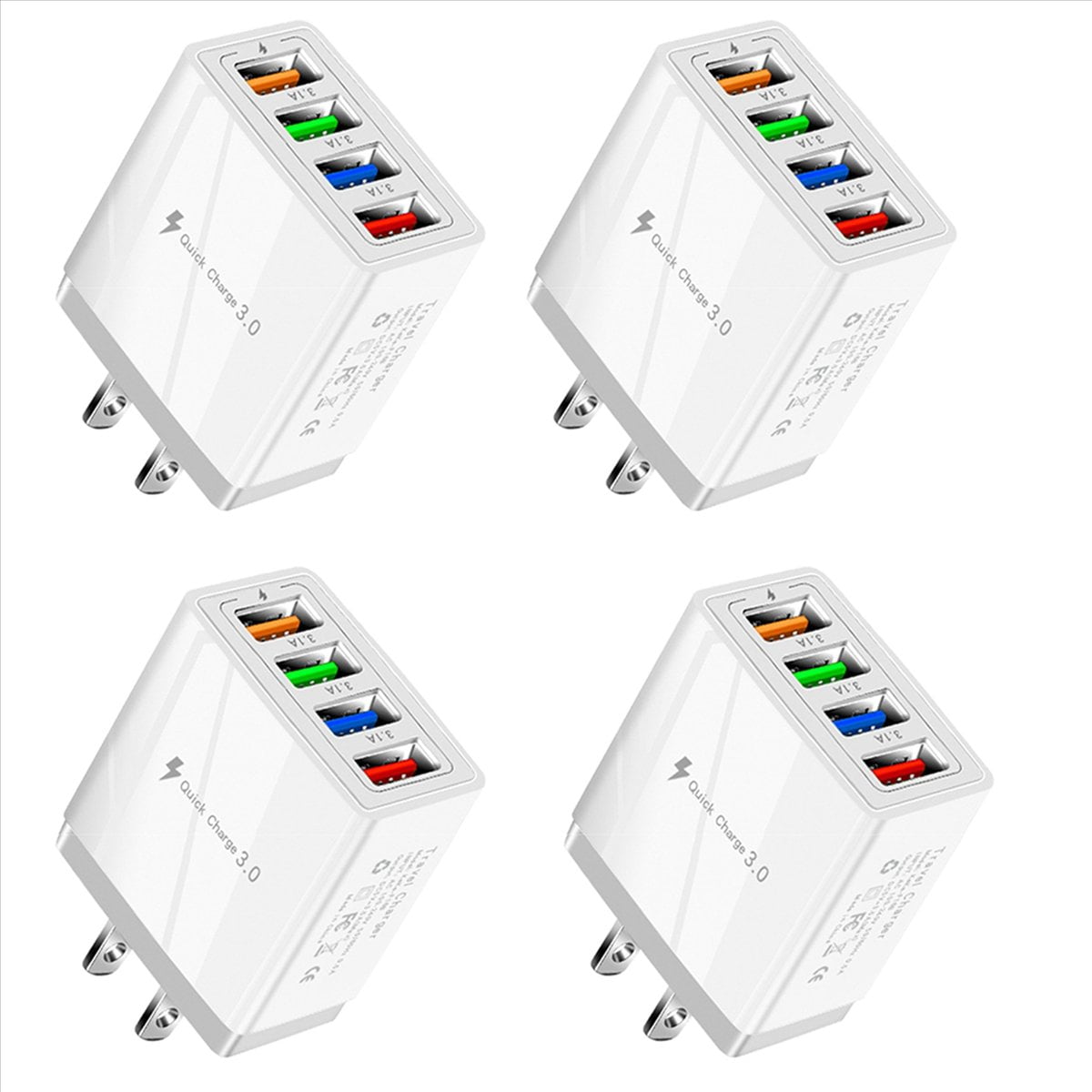 4X 4 USB Fast Charging Adapter,with LED Light Fast Charge Charger 5V3A ...