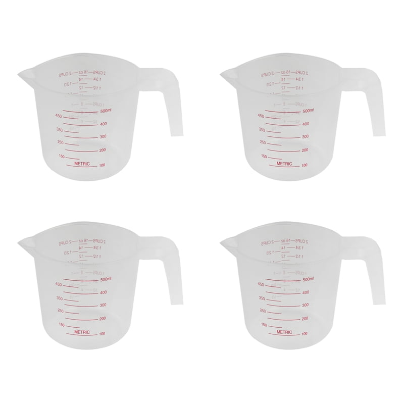 4X 500ml Home Lab Measuring Jug Pitcher Plastic Handle Pour Spout ...