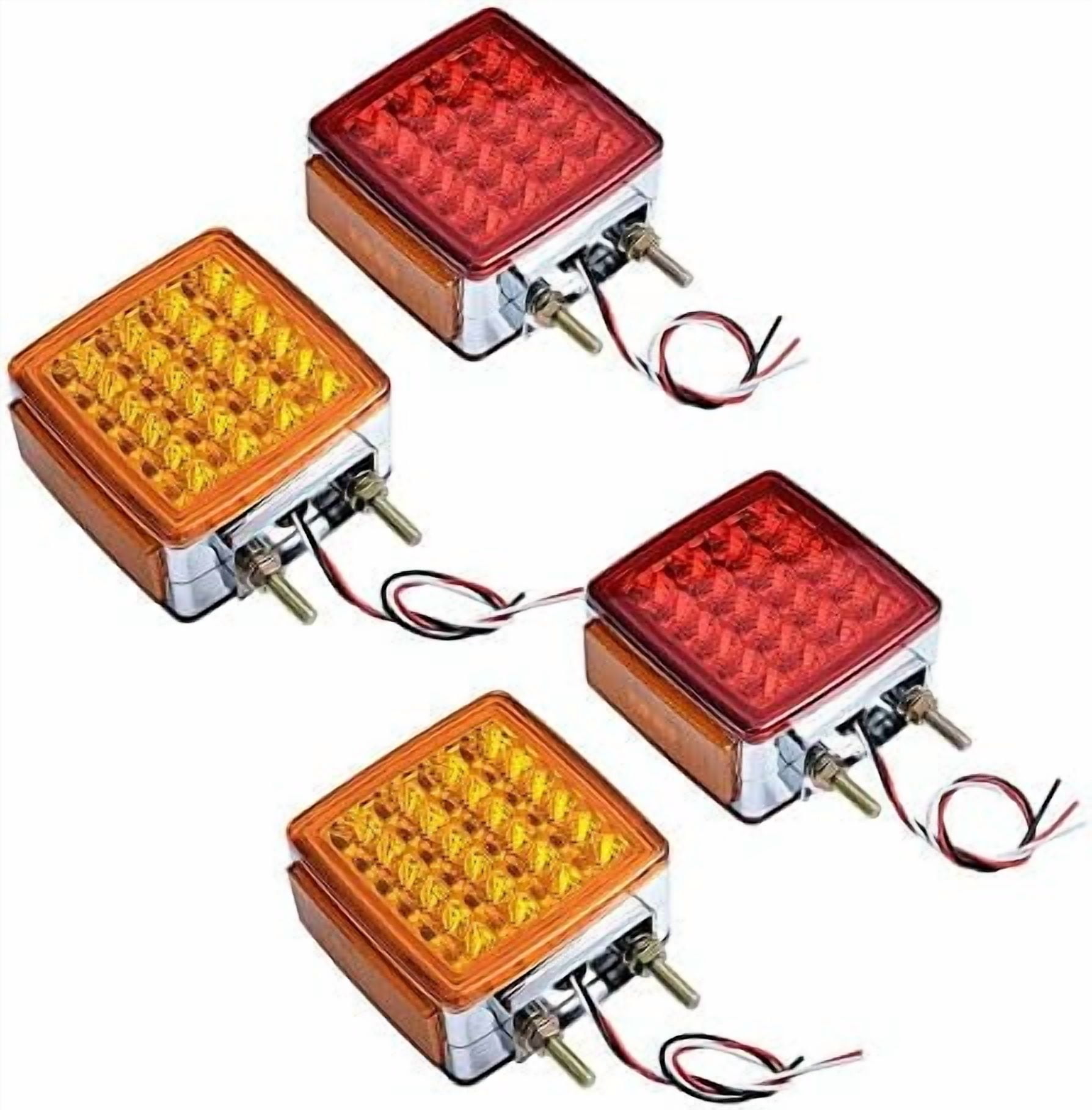 4X 51-LED Square Pedestal Stud Mount Fender Double Face Stop Turn ...