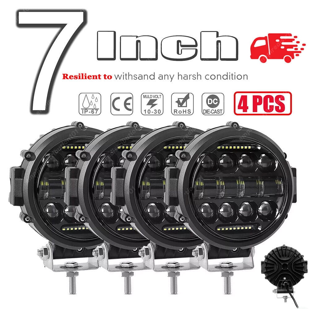 4X 7 Inch Round LED Work Light Bar Pods Driving Fog Headlight Truck Off ...