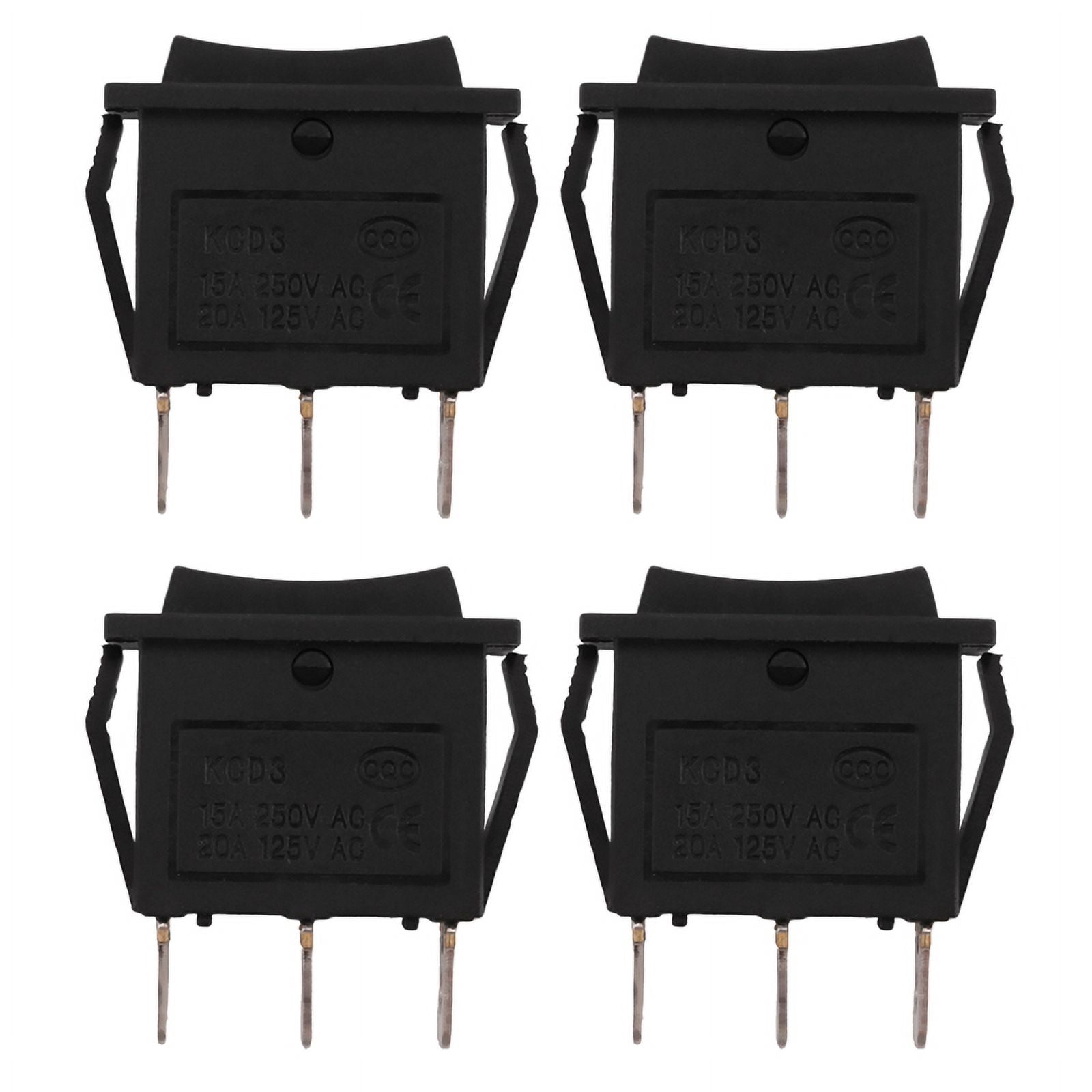 4X AC15A/250V 20A/125V 3 Pin SPDT ON-OFF-ON 3 Position Snap Rocker Switch,4 Switch,Black ...