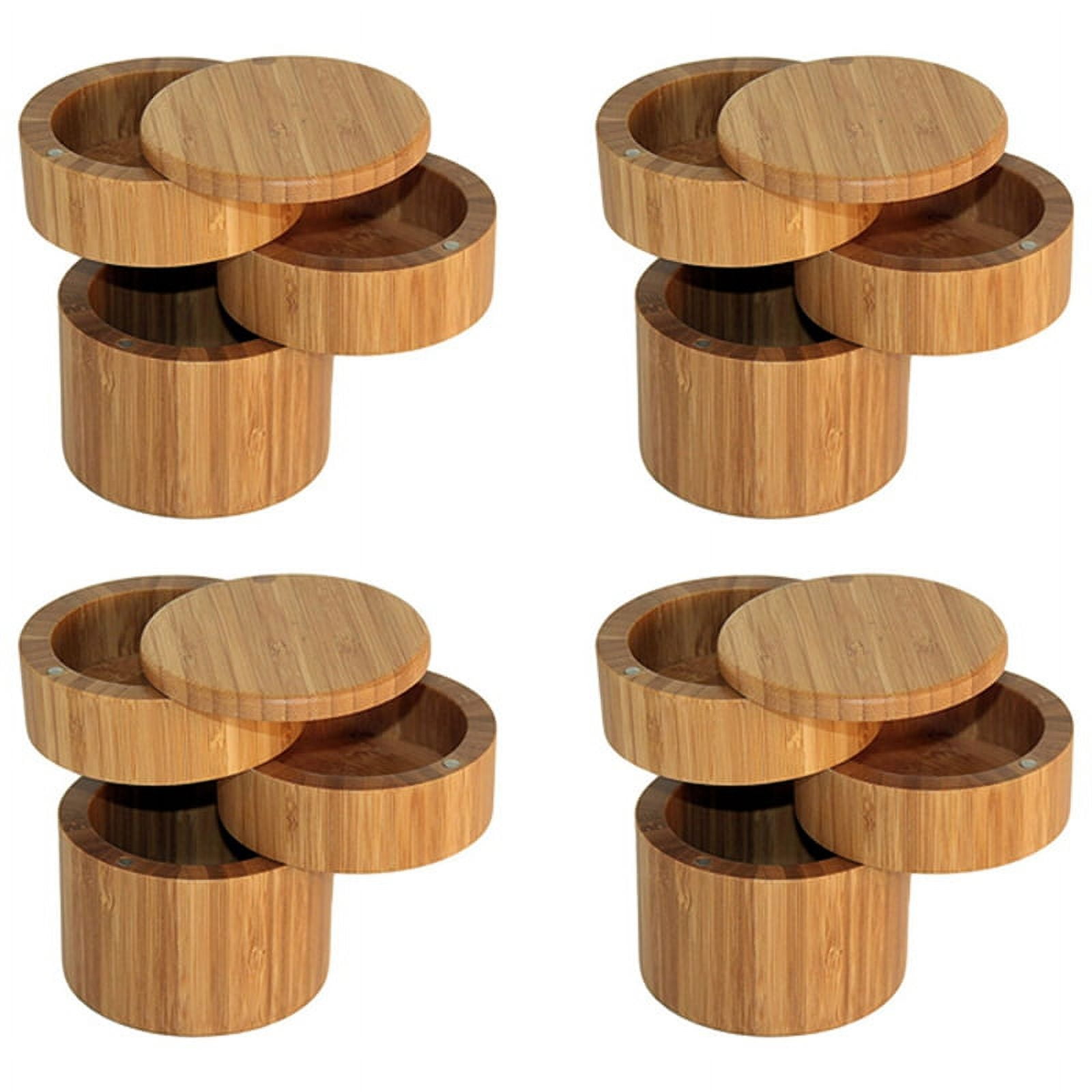 4X Bamboo Triple Salt Box,Wood Box,3-Tier Round Bamboo Box for Salt or ...