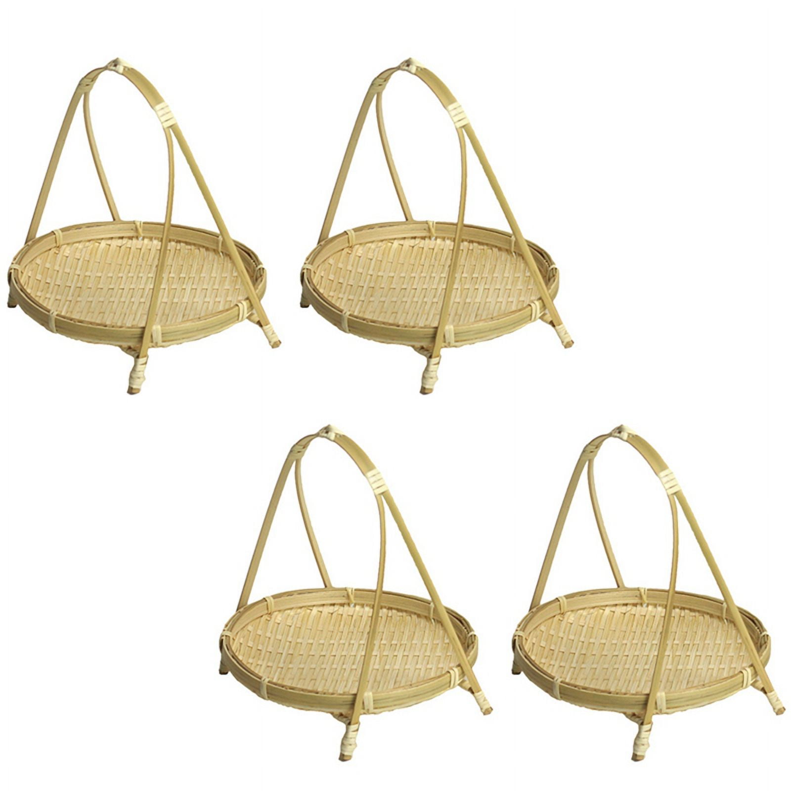 4X Bamboo Weaving Straw Baskets Tier Rack Wicker Fruit Bread Storage ...