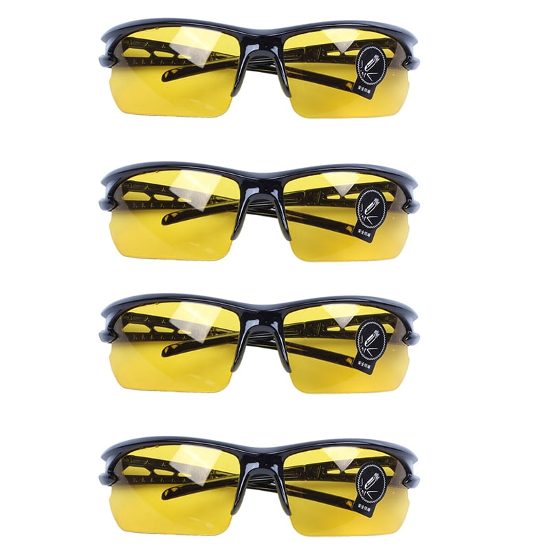 4X Black Frame Yellow Night Vision Sheet Outdoor Cycling Sunglasses ...