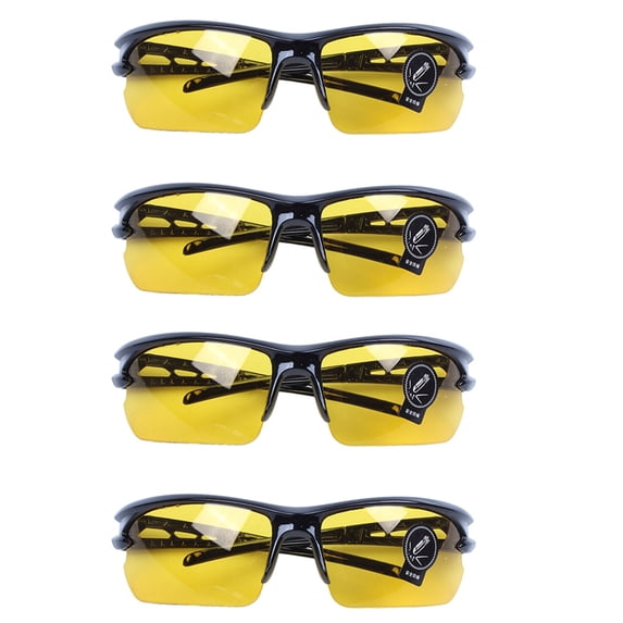 4X Black Frame Yellow Night Vision Sheet Outdoor Cycling Sunglasses ...