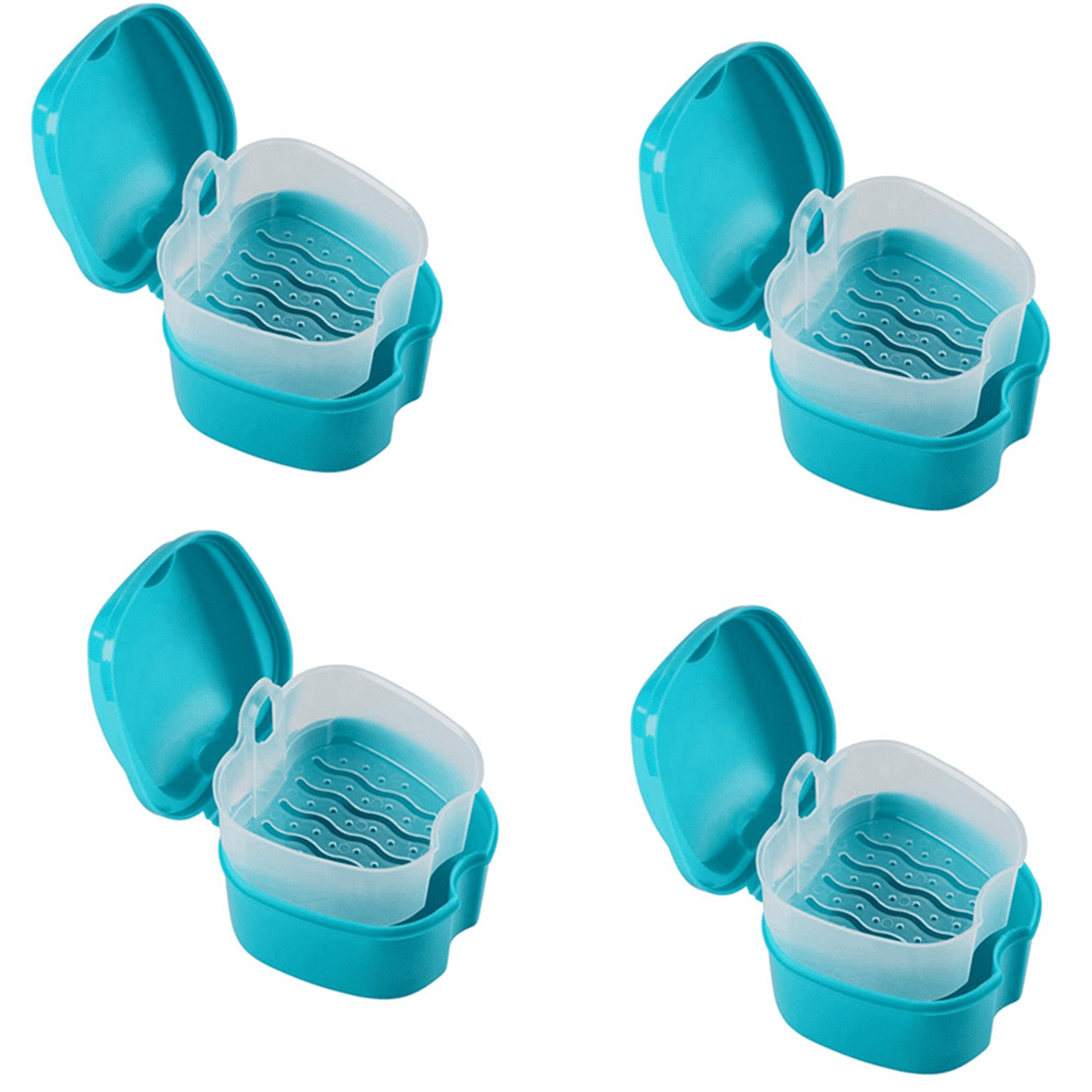 4X Blue Denture Case, Denture Cup with Strainer, Denture Bath Box False ...