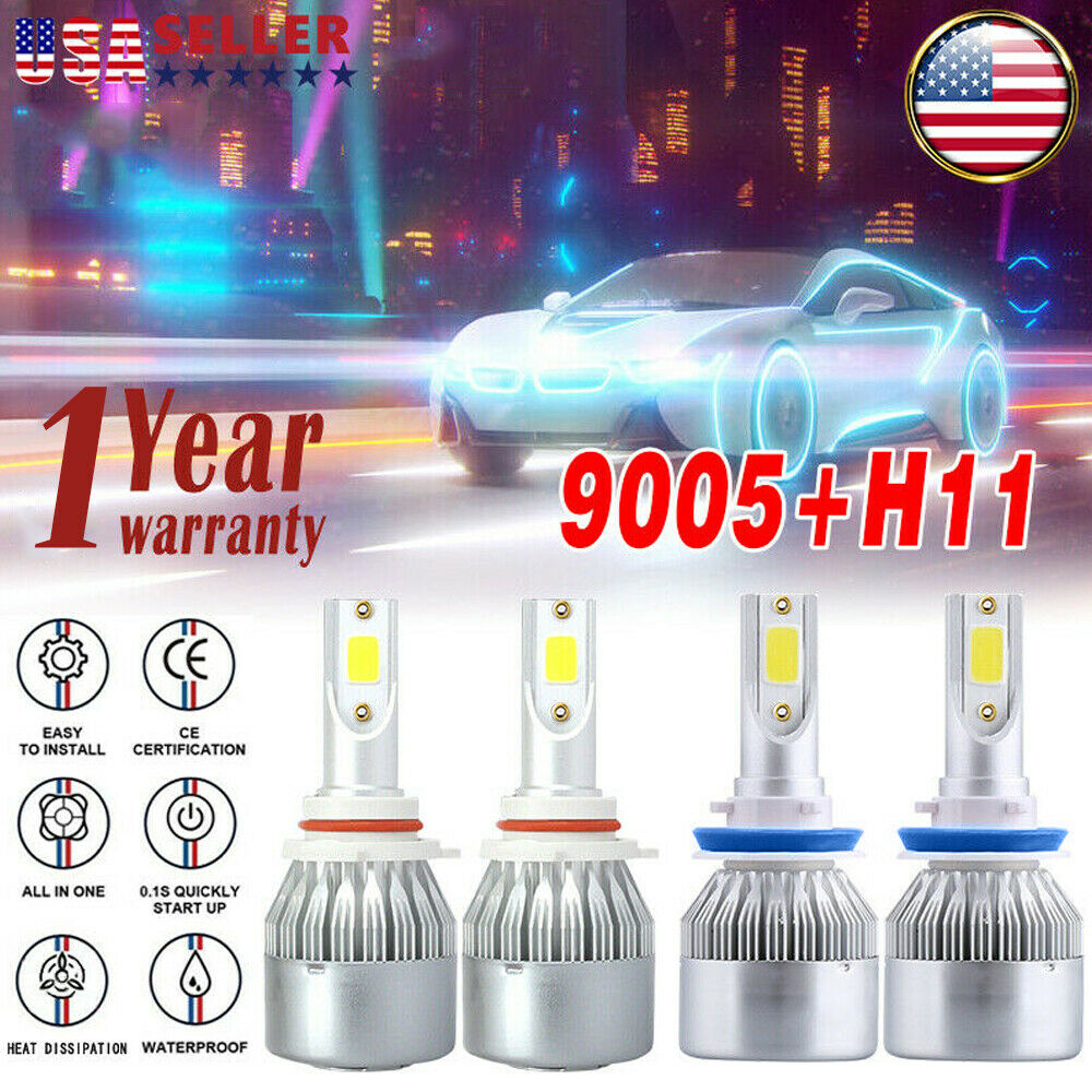 4X C6 9005+H11 Combo LED Headlight 6000K 100W Kits High Low Beam ...