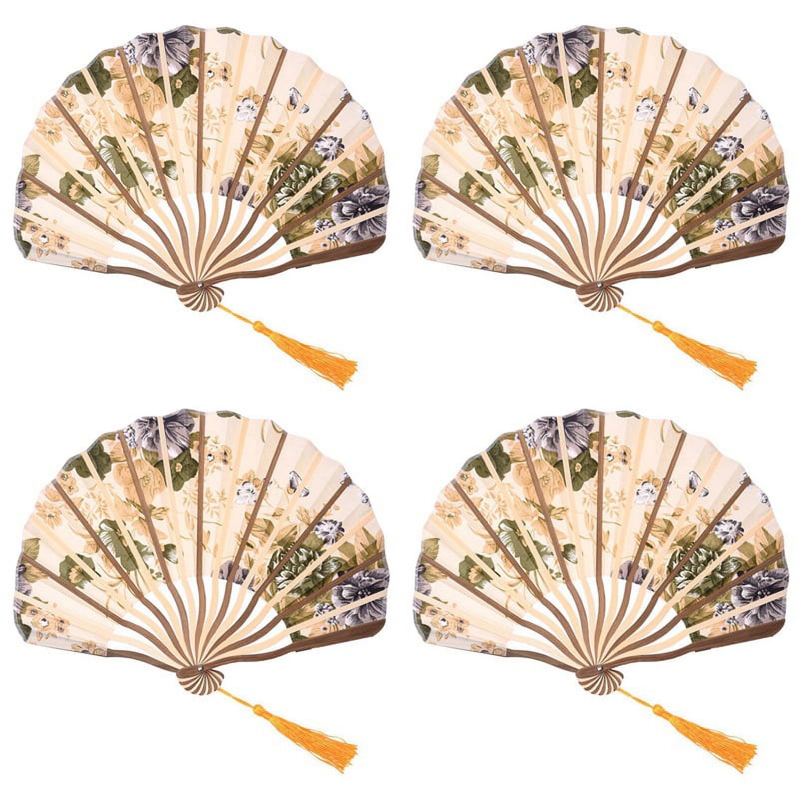 4X Classic Style Peony Flower Fabric Bamboo Folding Dance Hand Fan ...