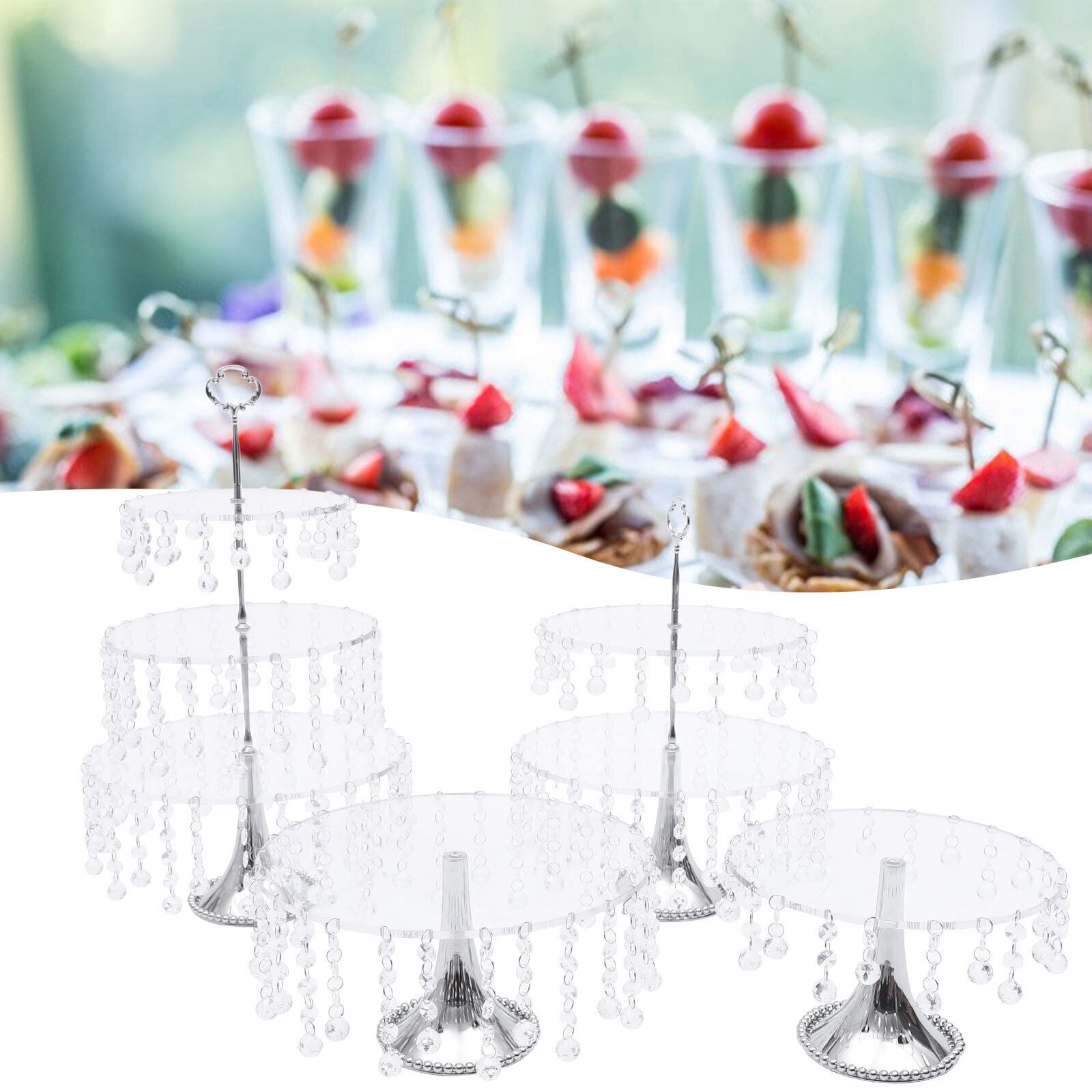 4X Crystal Silver Cake Stands Set, Decorative Metal Cake Holder ...