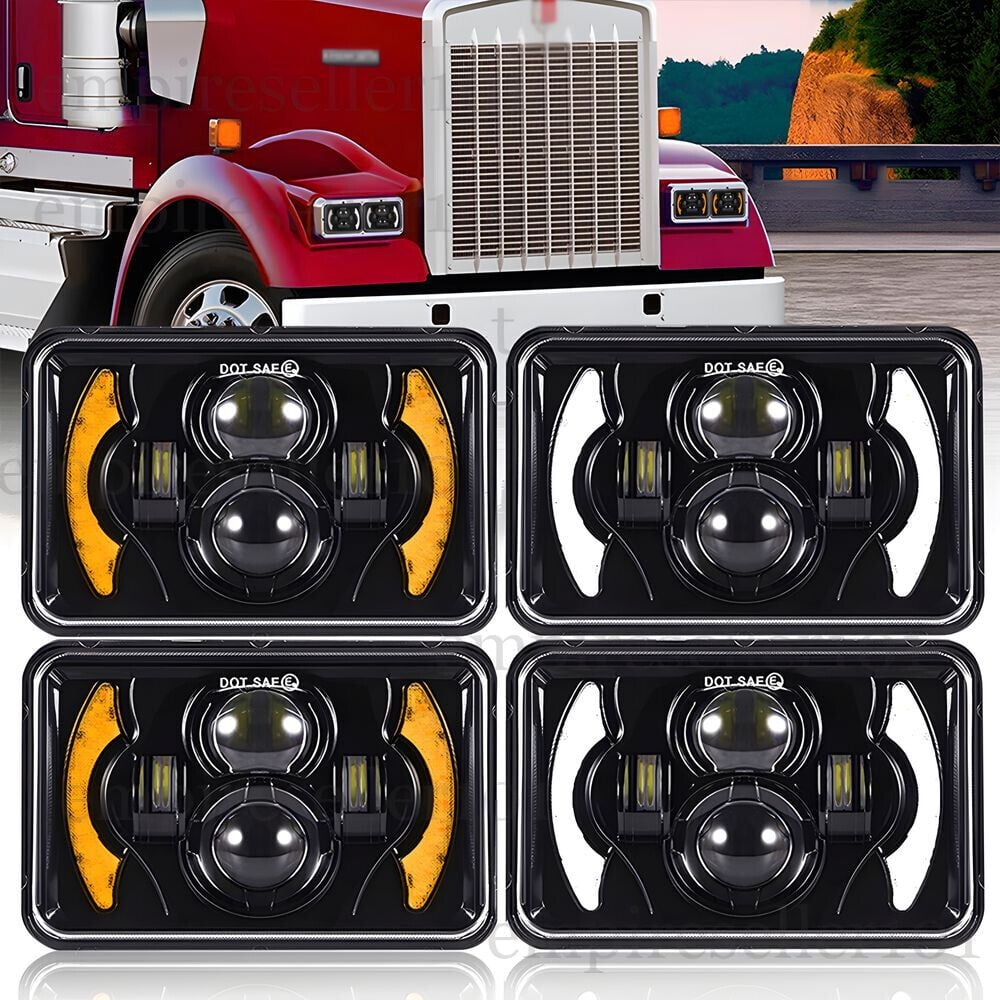 4X DOT Approved 4x6 LED Headlights Sealed Beam DRL H4651 H4652 H4656 ...