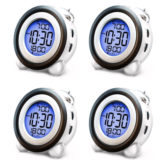 4X Digital Alarm Clock,Time Date Display Twin Bell Very Loud for Heavy ...