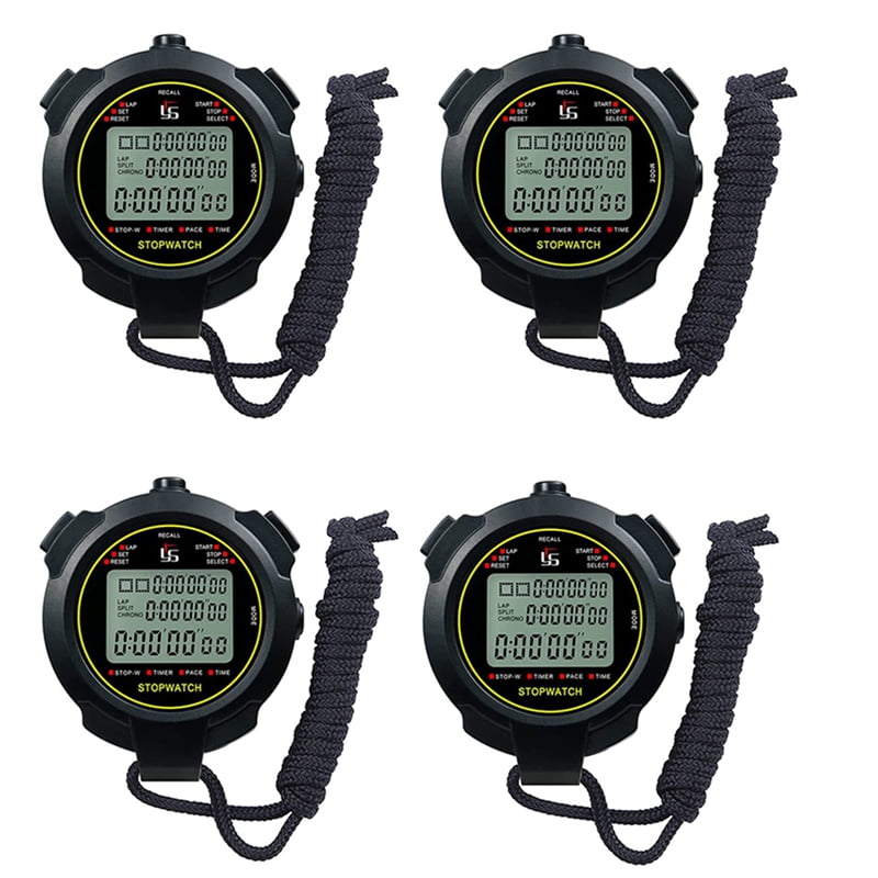 4X Digital Sports Stopwatch, 10Lap /Split Memory Stopwatch Count Down Timer, Large Display ...