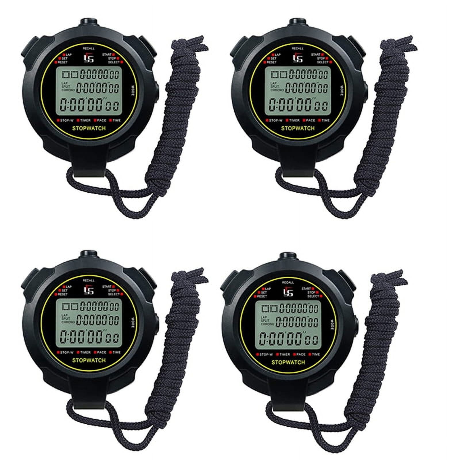 4X Digital Sports Stopwatch, 10Lap /Split Memory Stopwatch Count Down Timer, Large Display ...