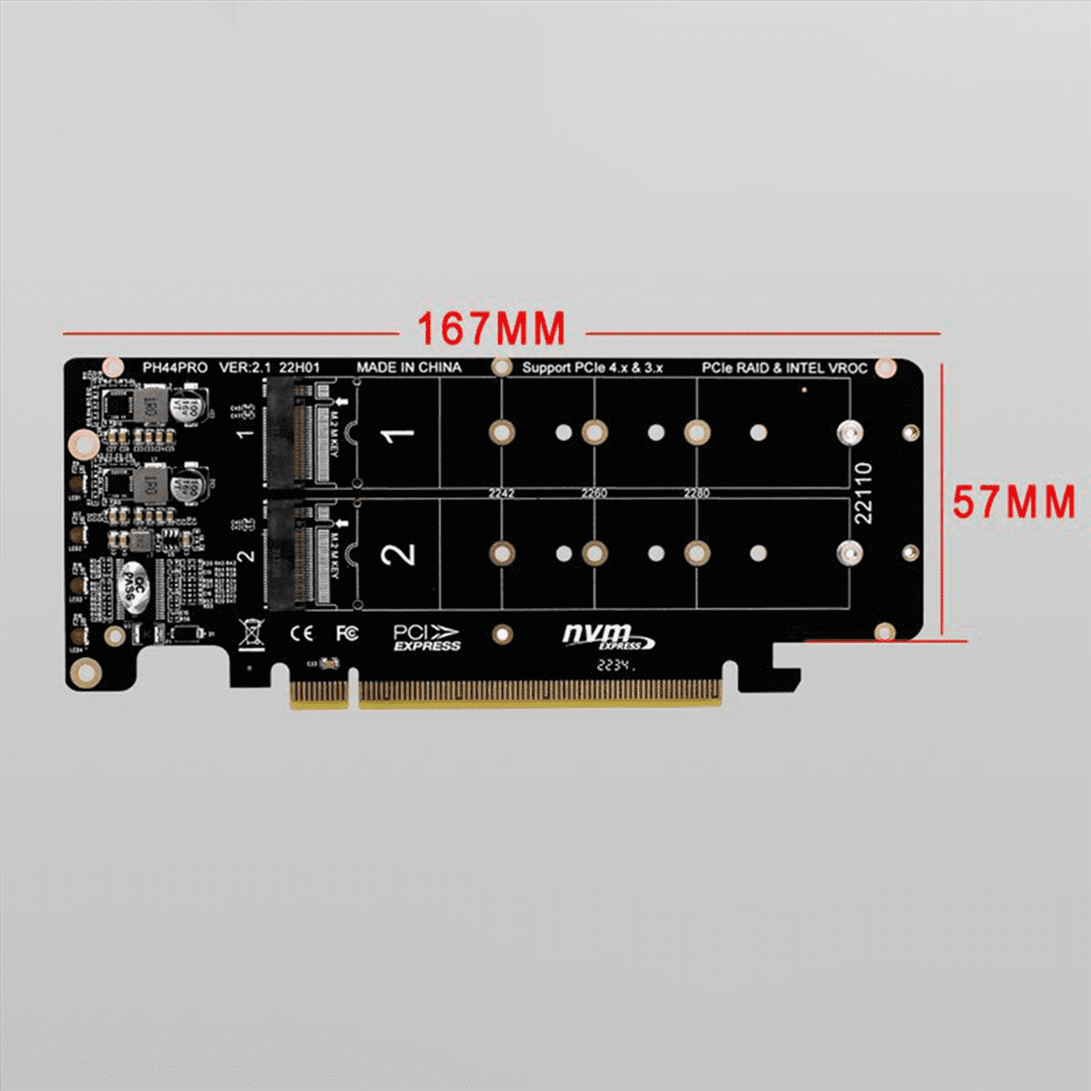4X Double-Sided 4-Disk NVME Card PCIeX16 to M.2 M-Key NVMEx4SSD 2U Server Array Expansion ...