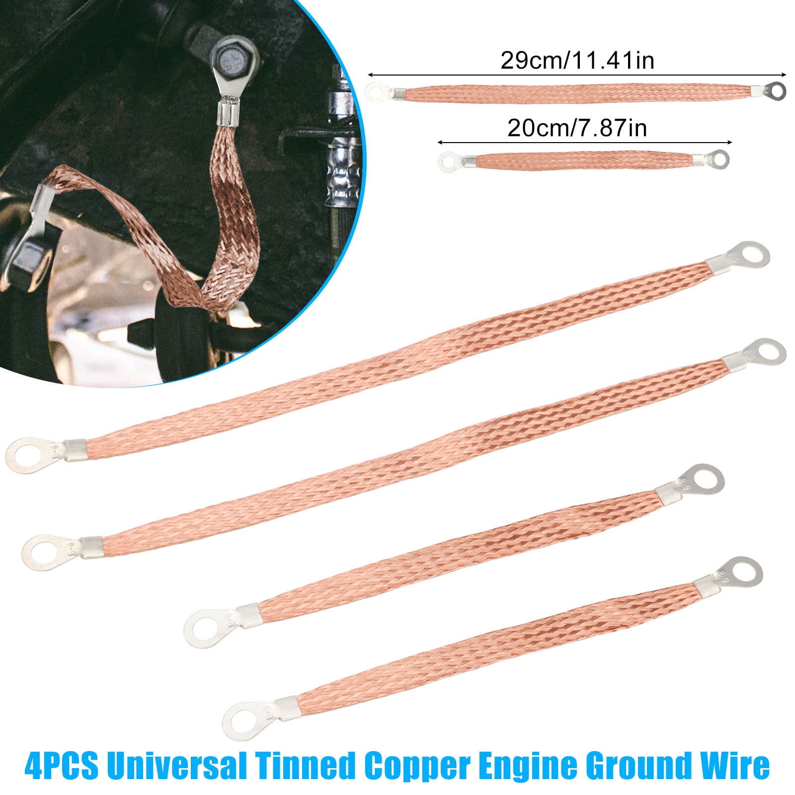 4X Engine Ground Strap Cable Copper Kit For Car Truck Firewall Engine ...
