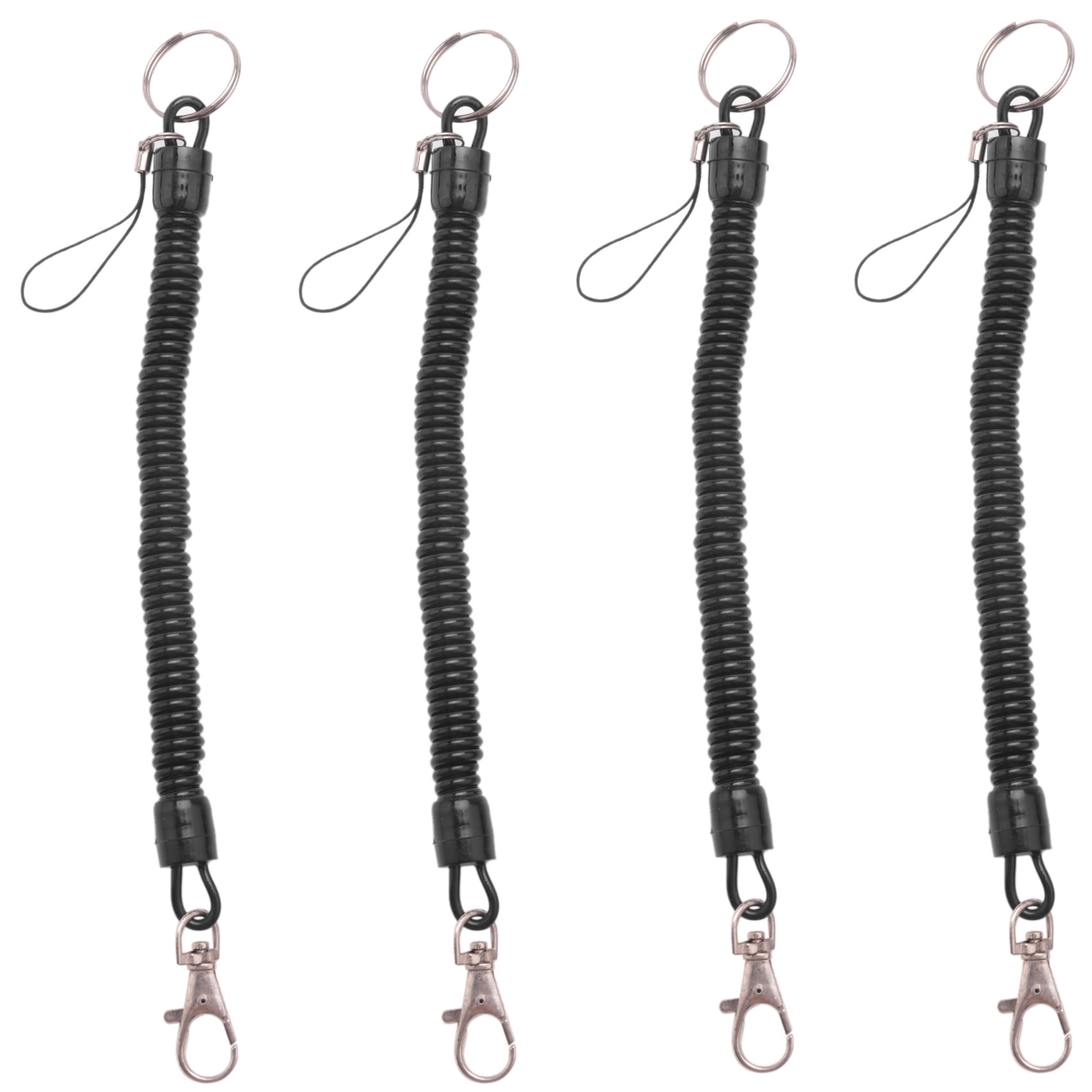 4X Lobster Clasp Black Spring Stretchy Coil Cord Strap Keychain Key ...