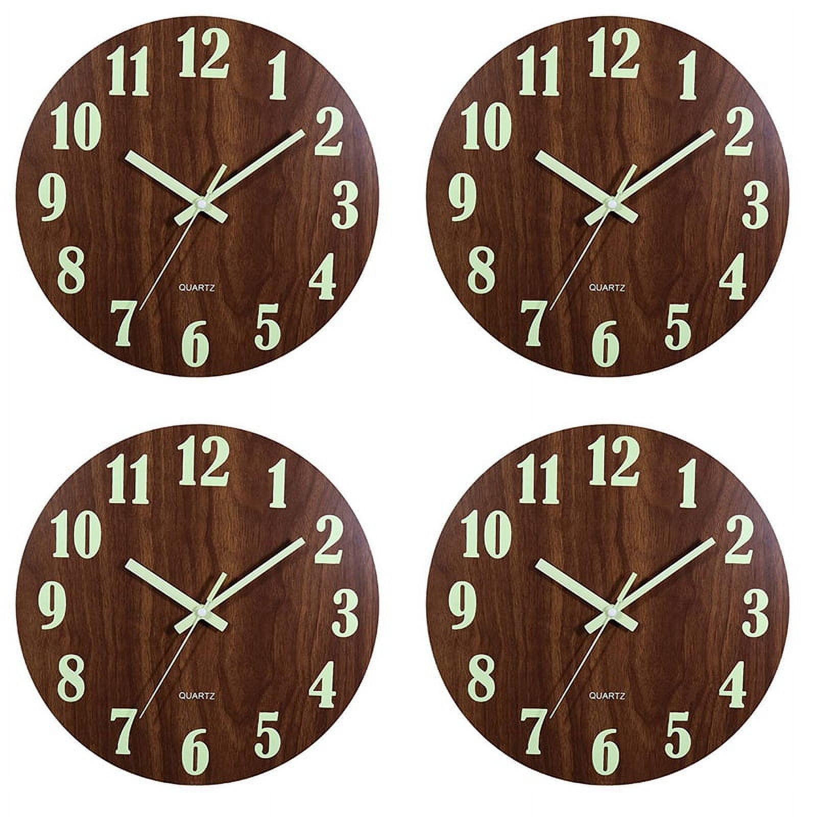 4X Luminous Wall Clock,12 Inch Wooden Silent Non-Ticking Kitchen Wall ...