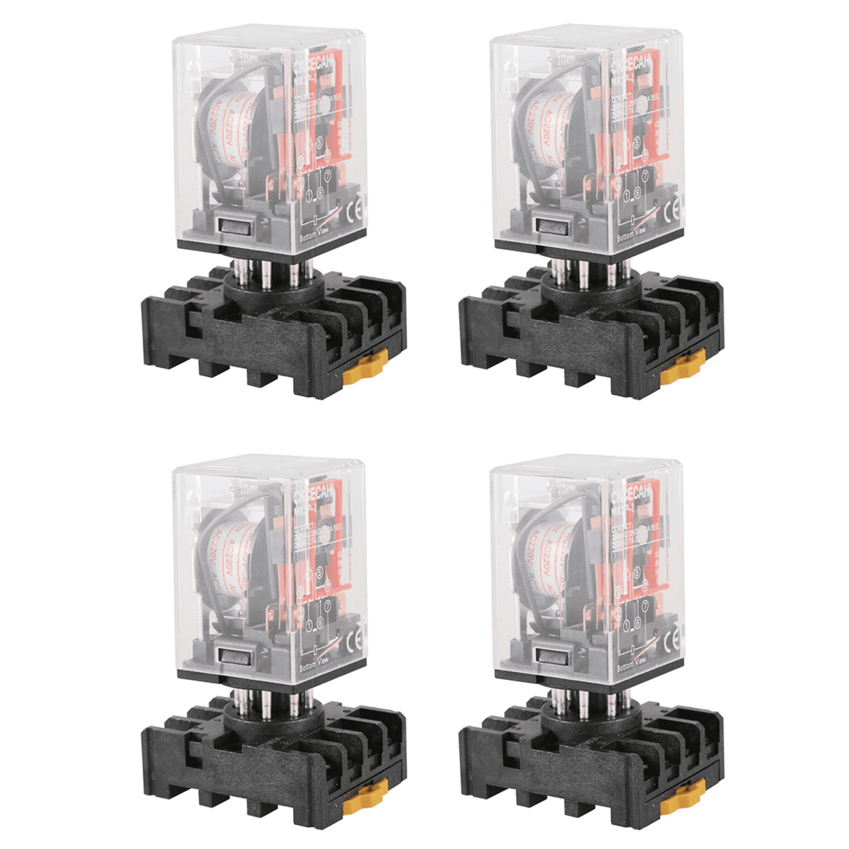 4X MK2P-I Clear Shell DPDT AC220V Coil Power Relay Socket Base ...