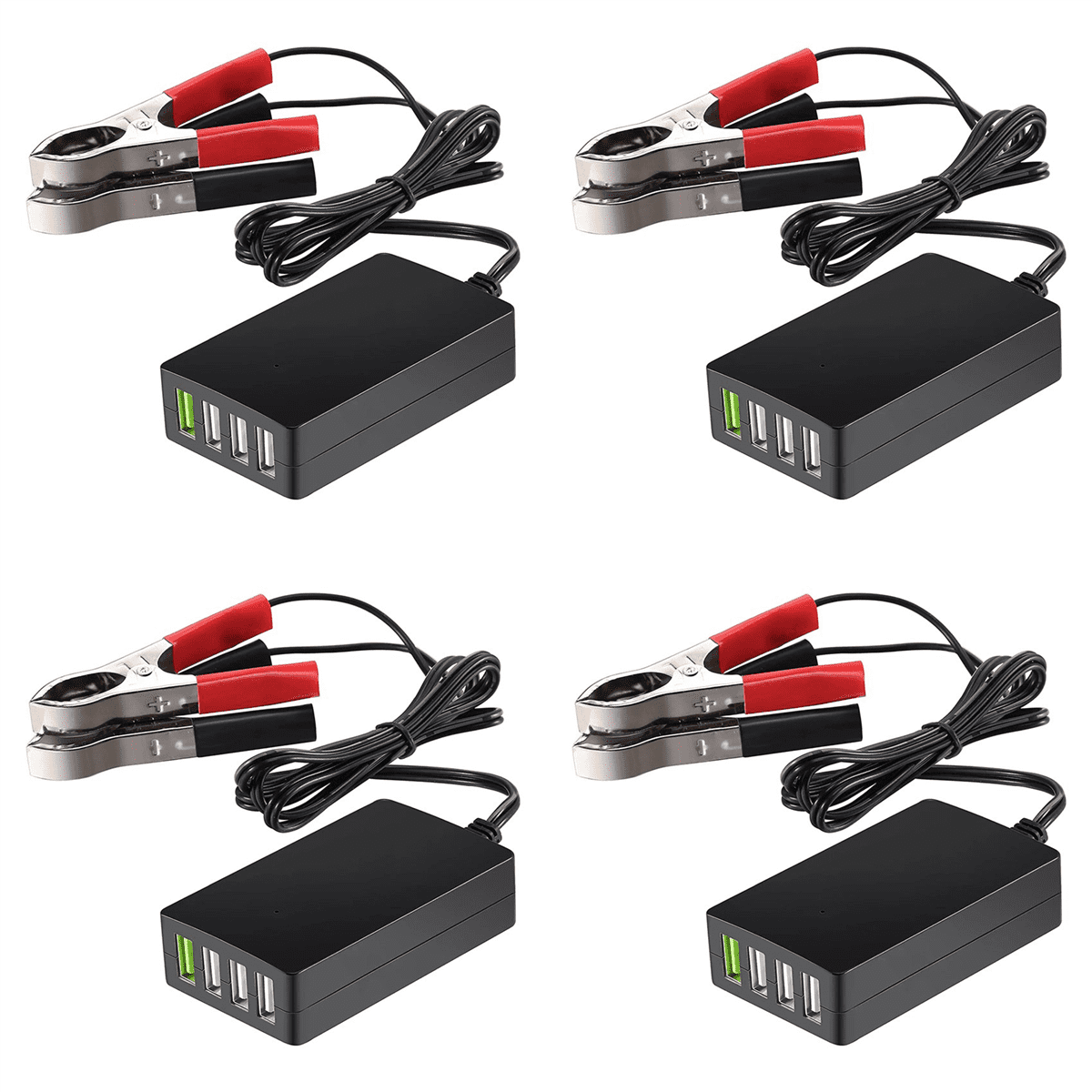4X Portable DC with Battery Clip, 12V/24V to 5V 4-Port USB Charger ...