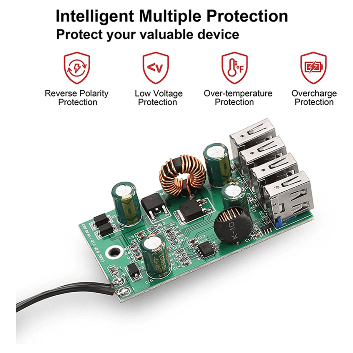 4X Portable DC with Battery Clip, 12V/24V to 5V 4-Port USB Charger ...