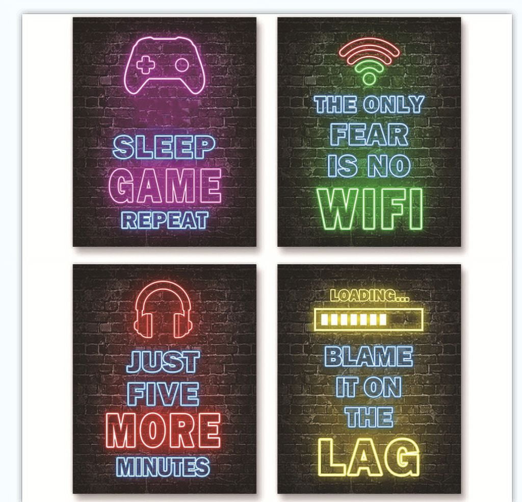 4X Poster Stickers,Video Game Room Decor Boys Gaming Wall Art Game Room ...