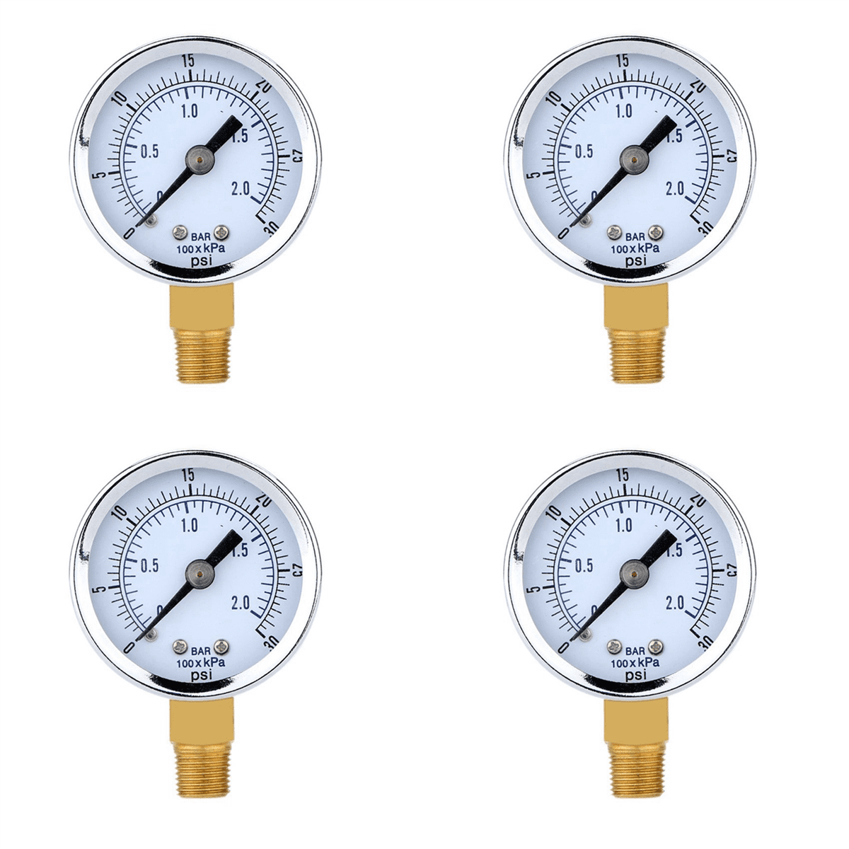 4X Pressure Gauge - 0 - 30 Psi 0 - 2 Bar Mini Dial Gauge Compressor ...