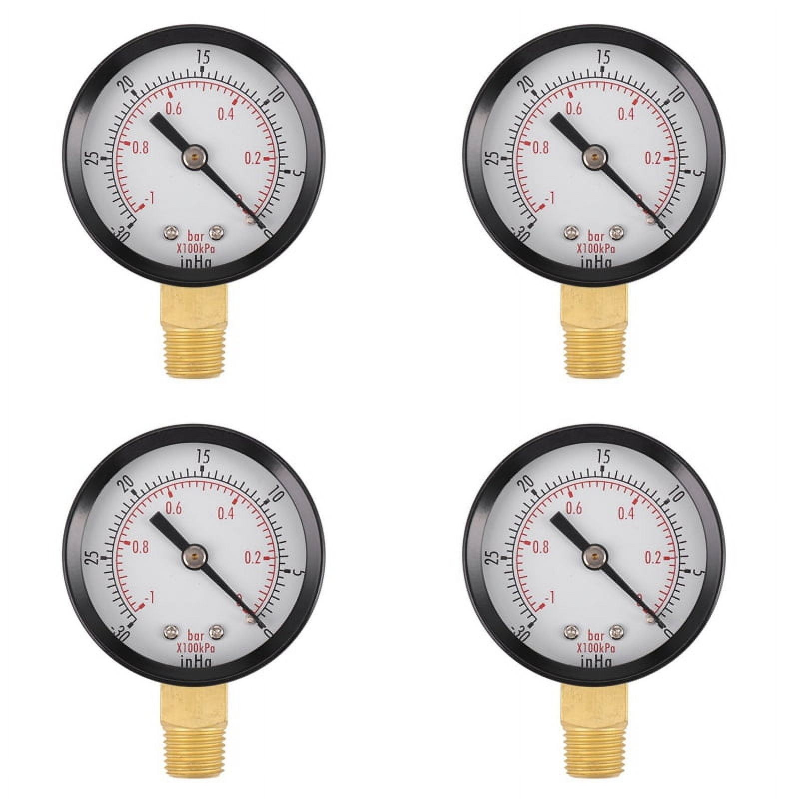 4X Pressure Gauge - 0 - -30inHg 0 - -1 Bar Mini Dial Air Pressure Gauge ...