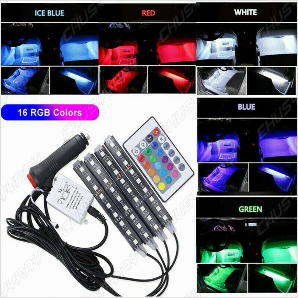 4X RGB 36-LED Lights Strip Car Interior Footwell Lamps Control ...