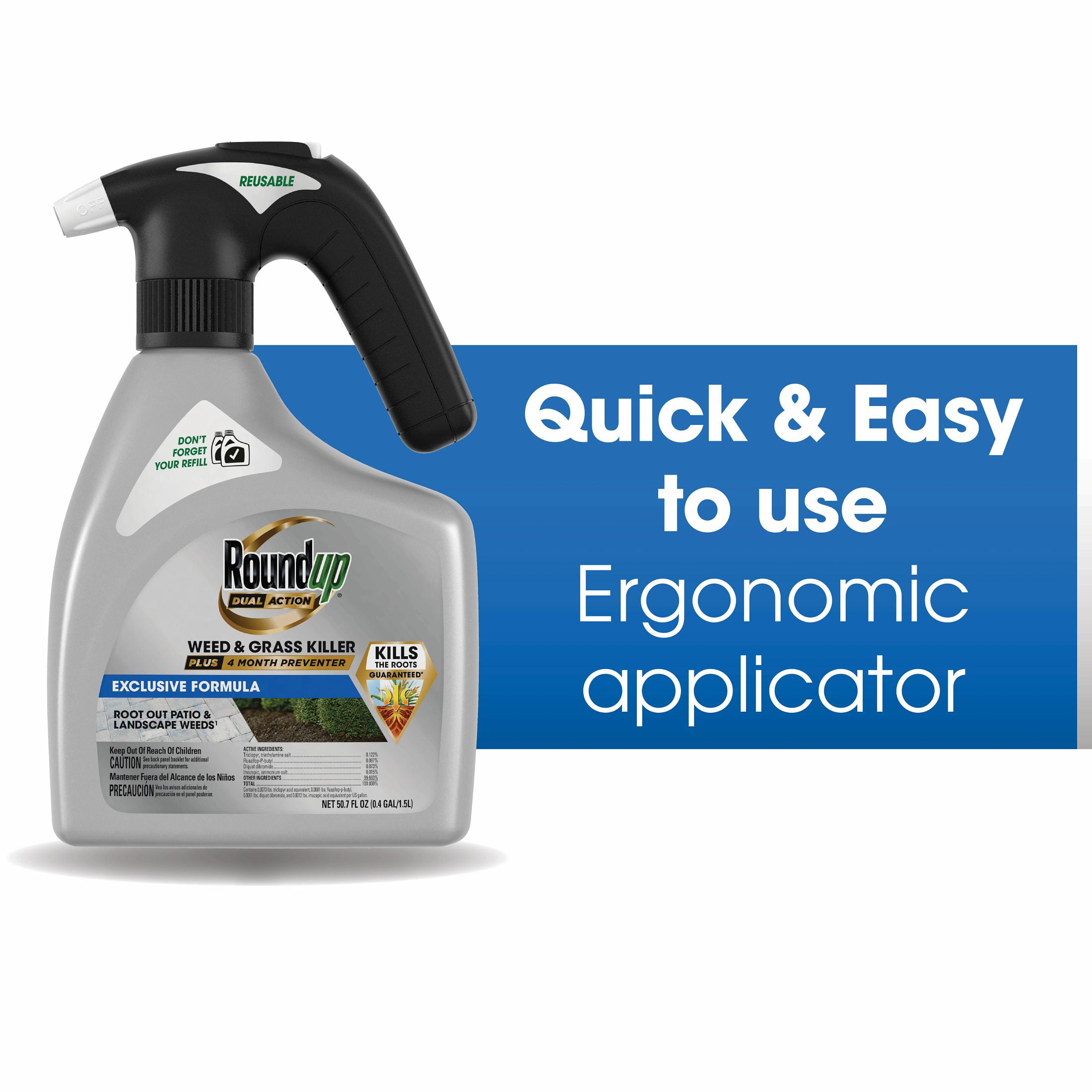 Roundup Dual Action Weed and Grass Killer Plus 4 Month Preventer with ...
