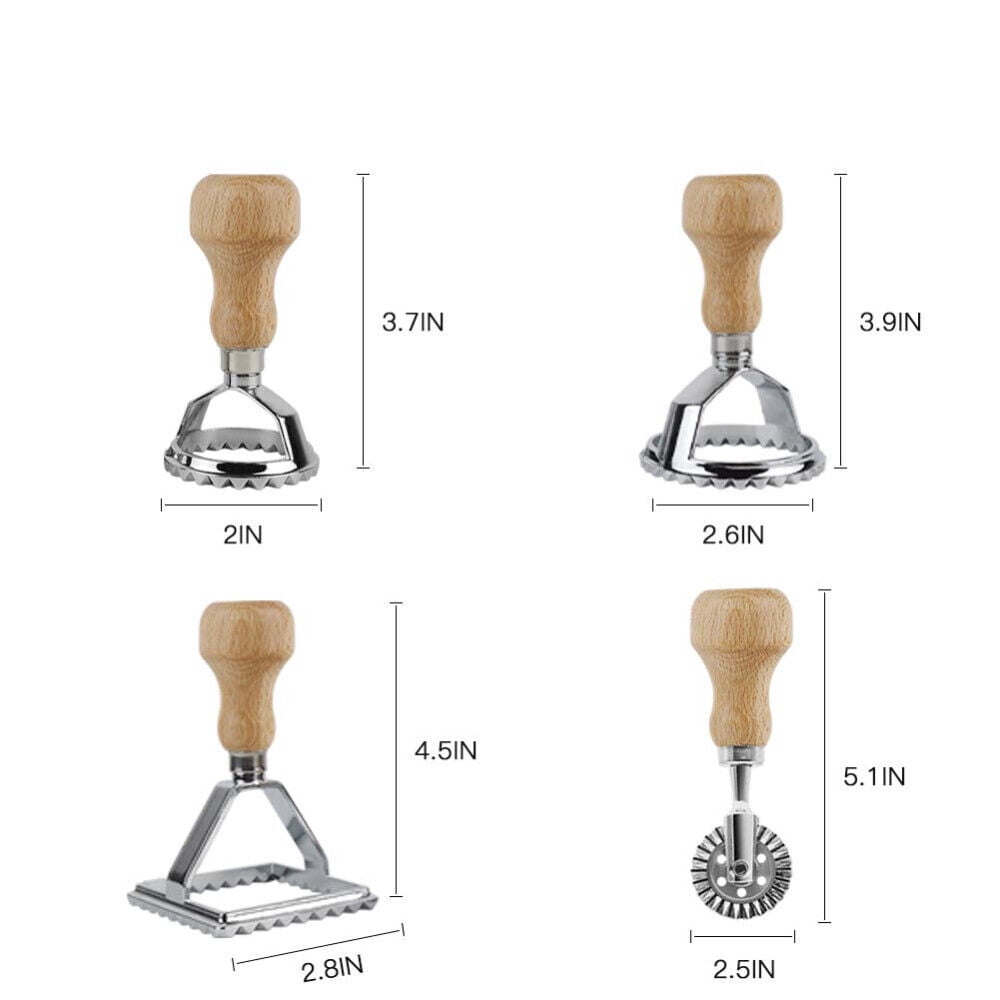 4X Ravioli Stamp Maker Cutter w/ Roller Wheel, Mold w/ Wooden Handle ...