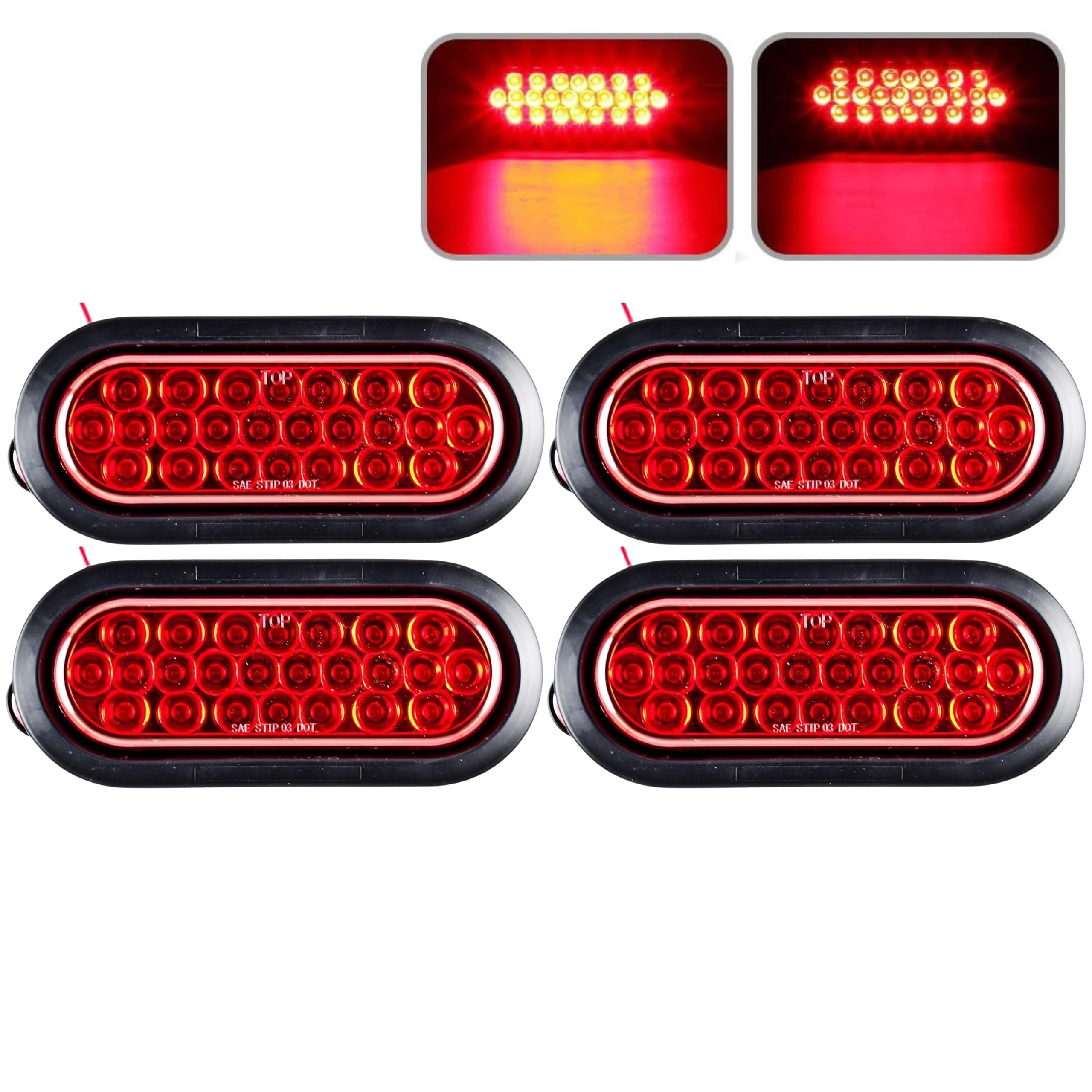 [4X Red] 4" Round 24 LED Trailer Tail Red Stop Turn Tail Parking Signal Brake Marker Running ...