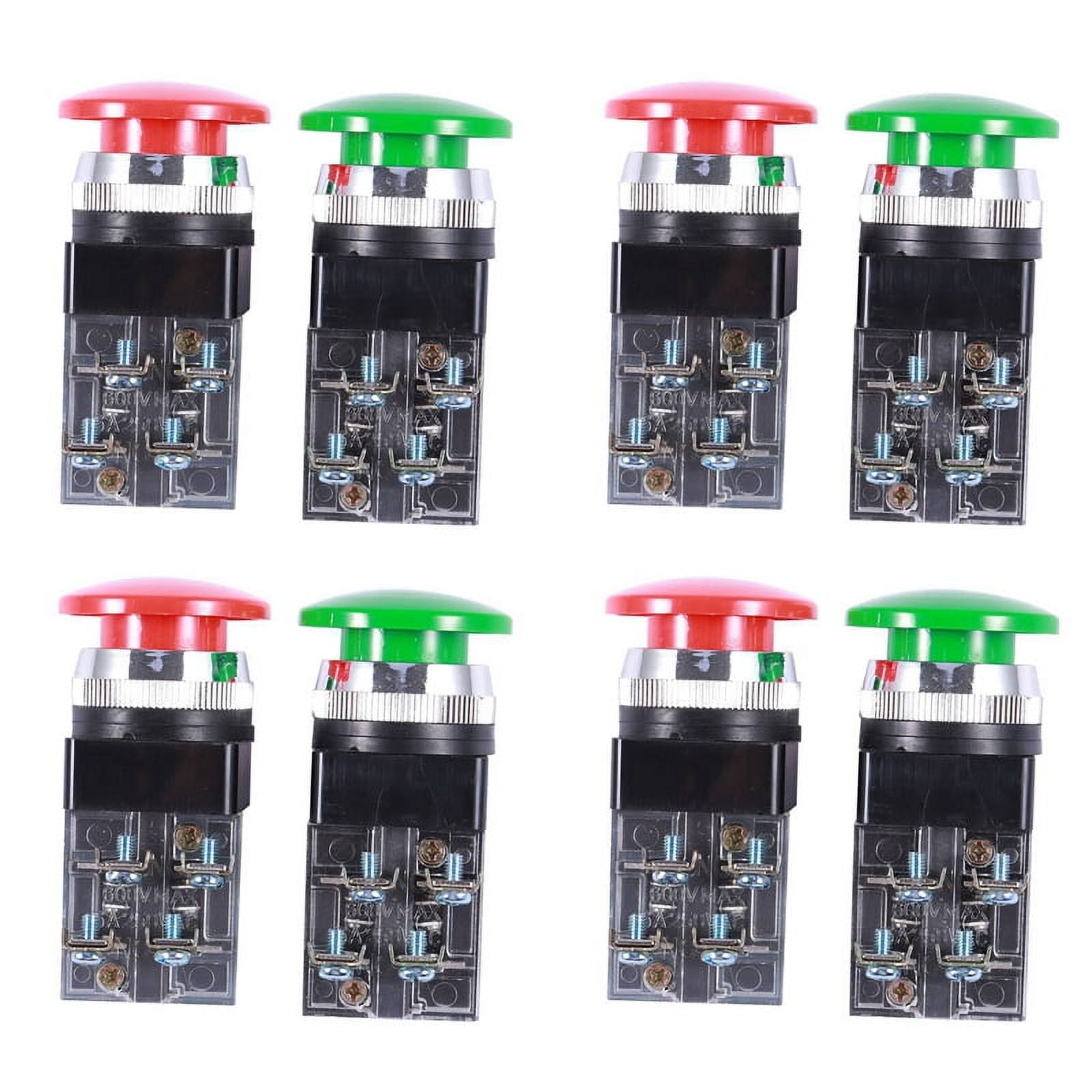 4X Red Green AC 250V 6A DPST Momentary Mushroom Push Button Switch ...
