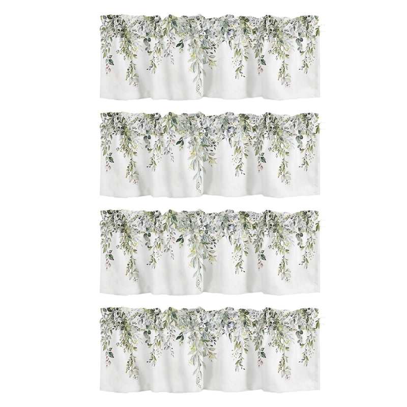 4X Sage Green Curtain Valance for Watercolor Eucalyptus Leaf Rod Pocket ...