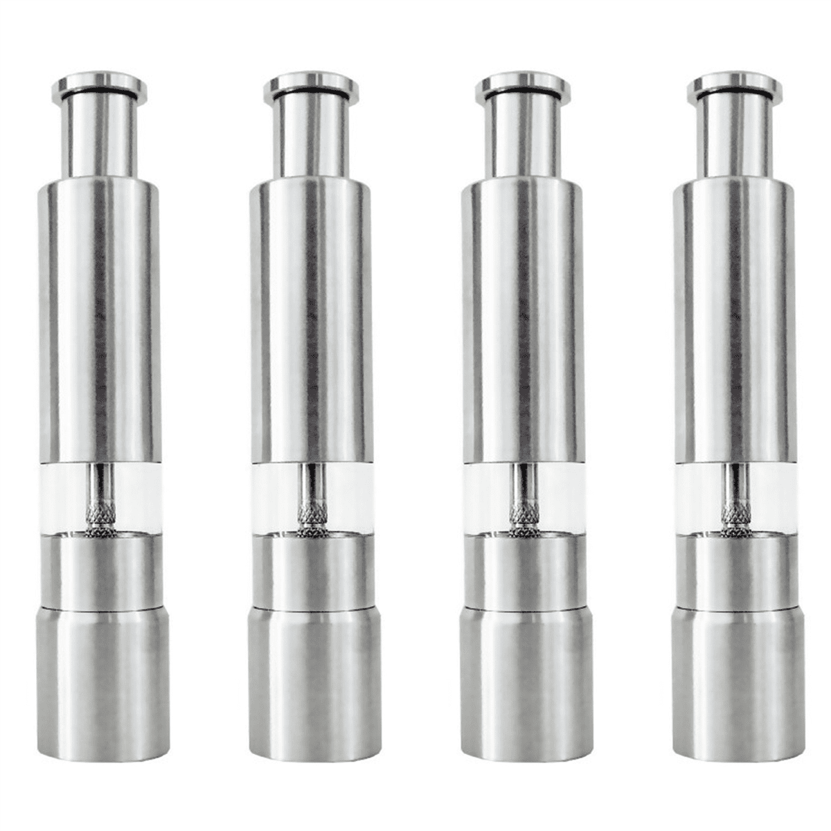 4X Salt and Pepper Grinder Stainless Steel Push Button Silver for Cooking Spice Thumb Push ...