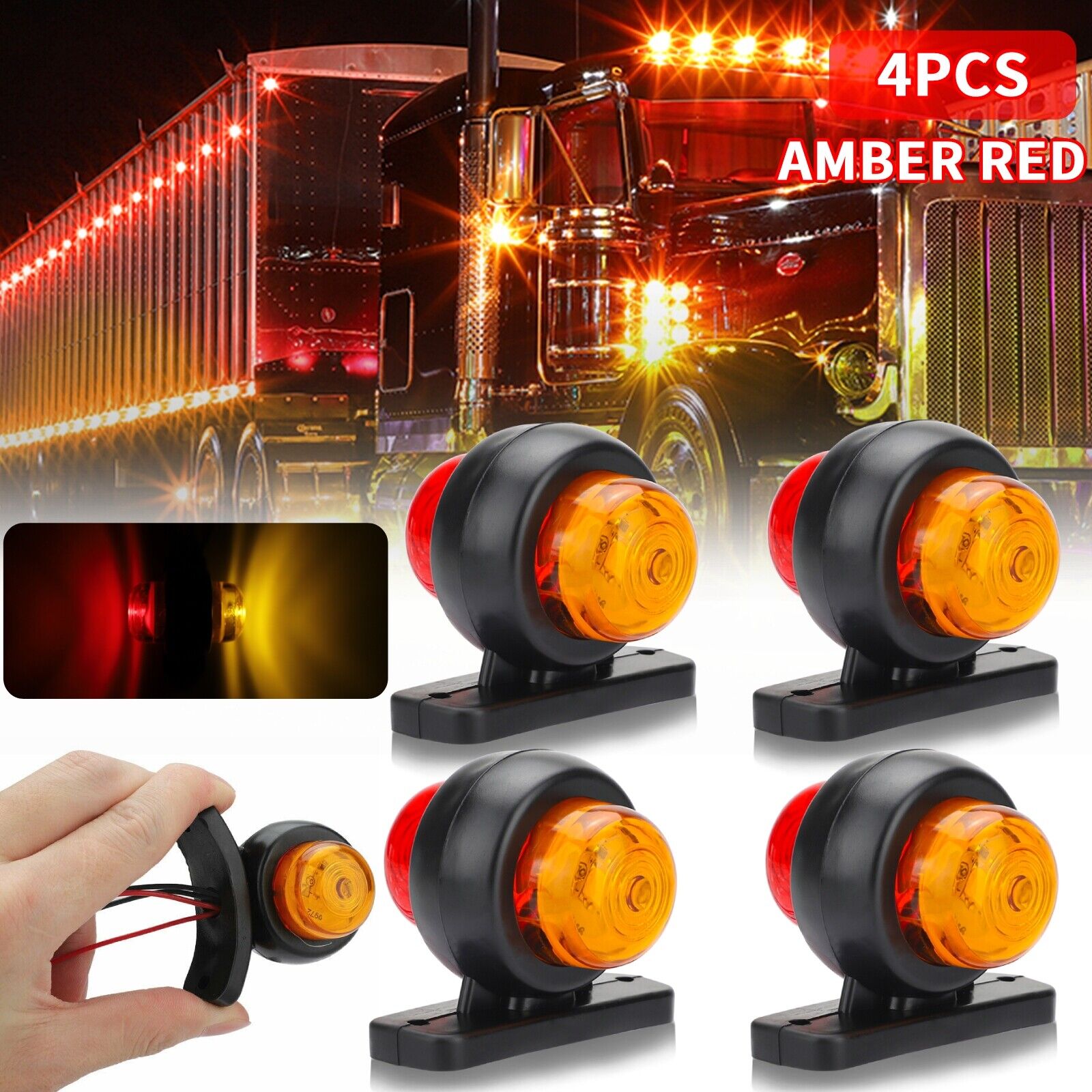 4X Side Marker Lights LED Truck Trailer Round Bullet Dual Face Lamp ...