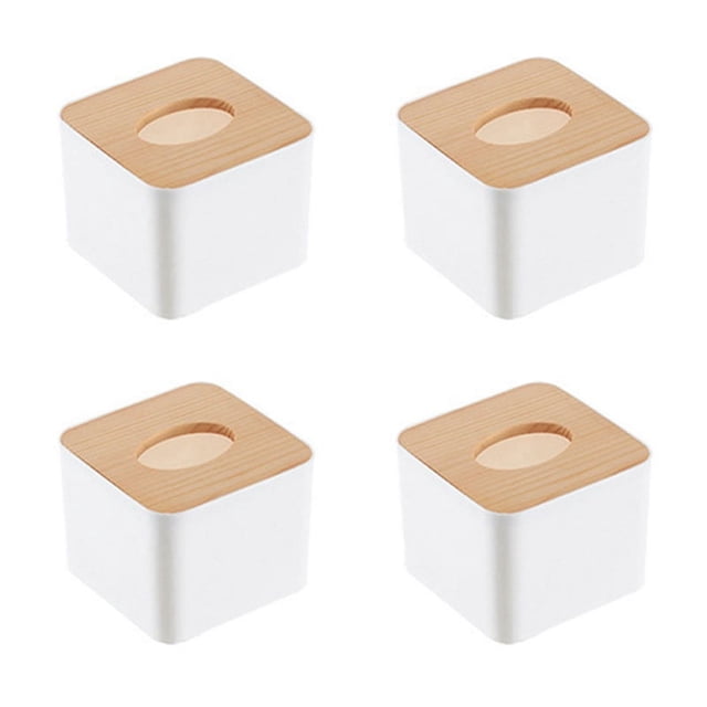 4X Square Tissue Box Tissue Box with Wooden Lid Household Removable ...
